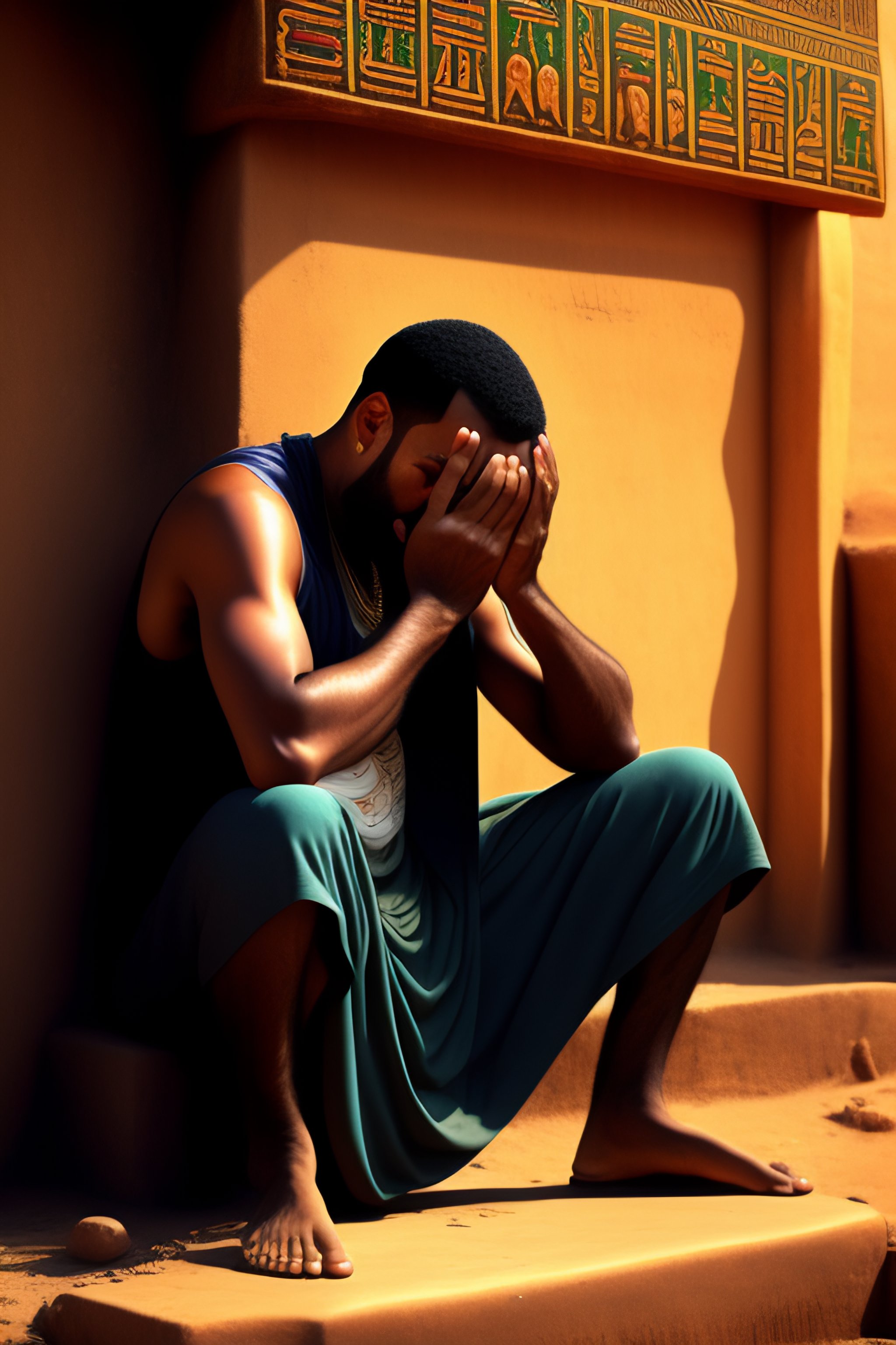Lexica - Egyptian man too sad and crying hard alot of tears