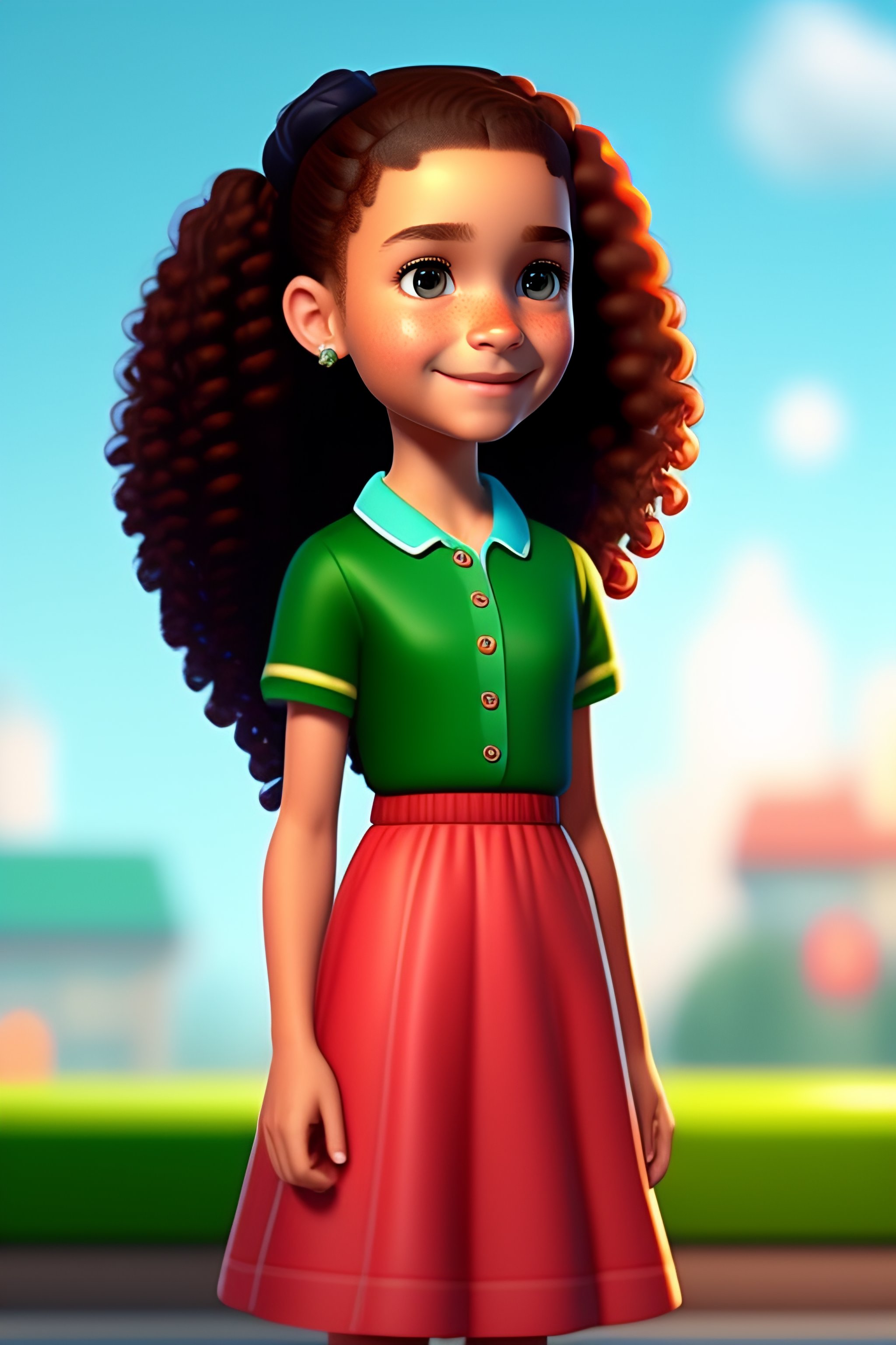 Lexica - Cartoon Emily has long, curly brown hair that she often keeps ...