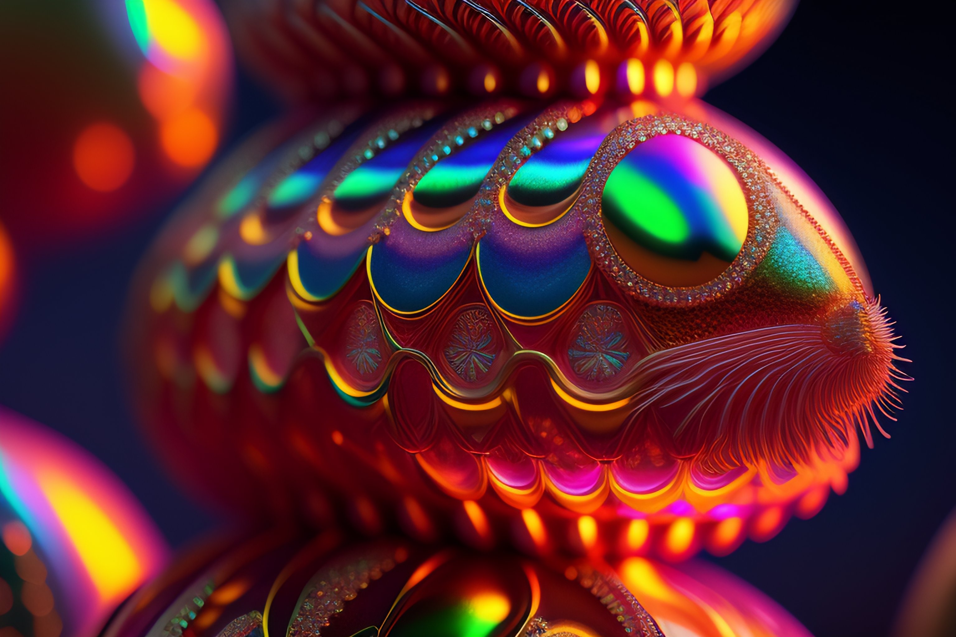 Lexica - Candy iridescent creature in candyland, backlit, warm tones ...