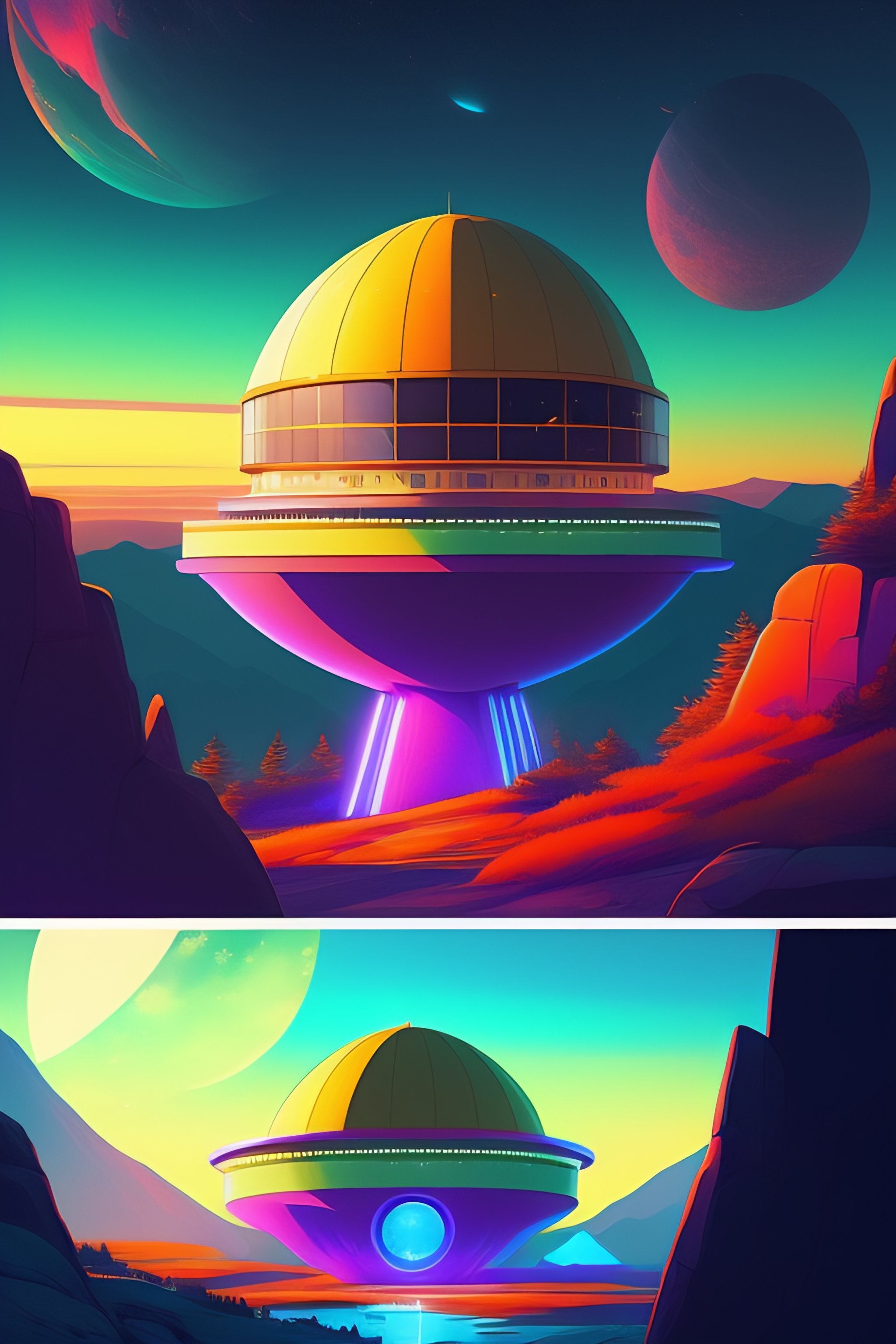 Lexica - Futuristic observatory, with a large, dome-shaped window that ...