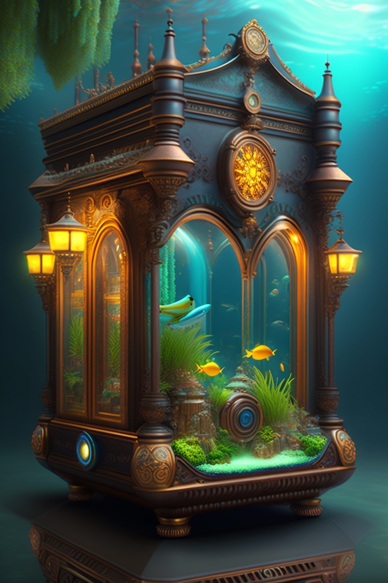 Lexica - Steampunk mechanical underwater city interior, floating ...