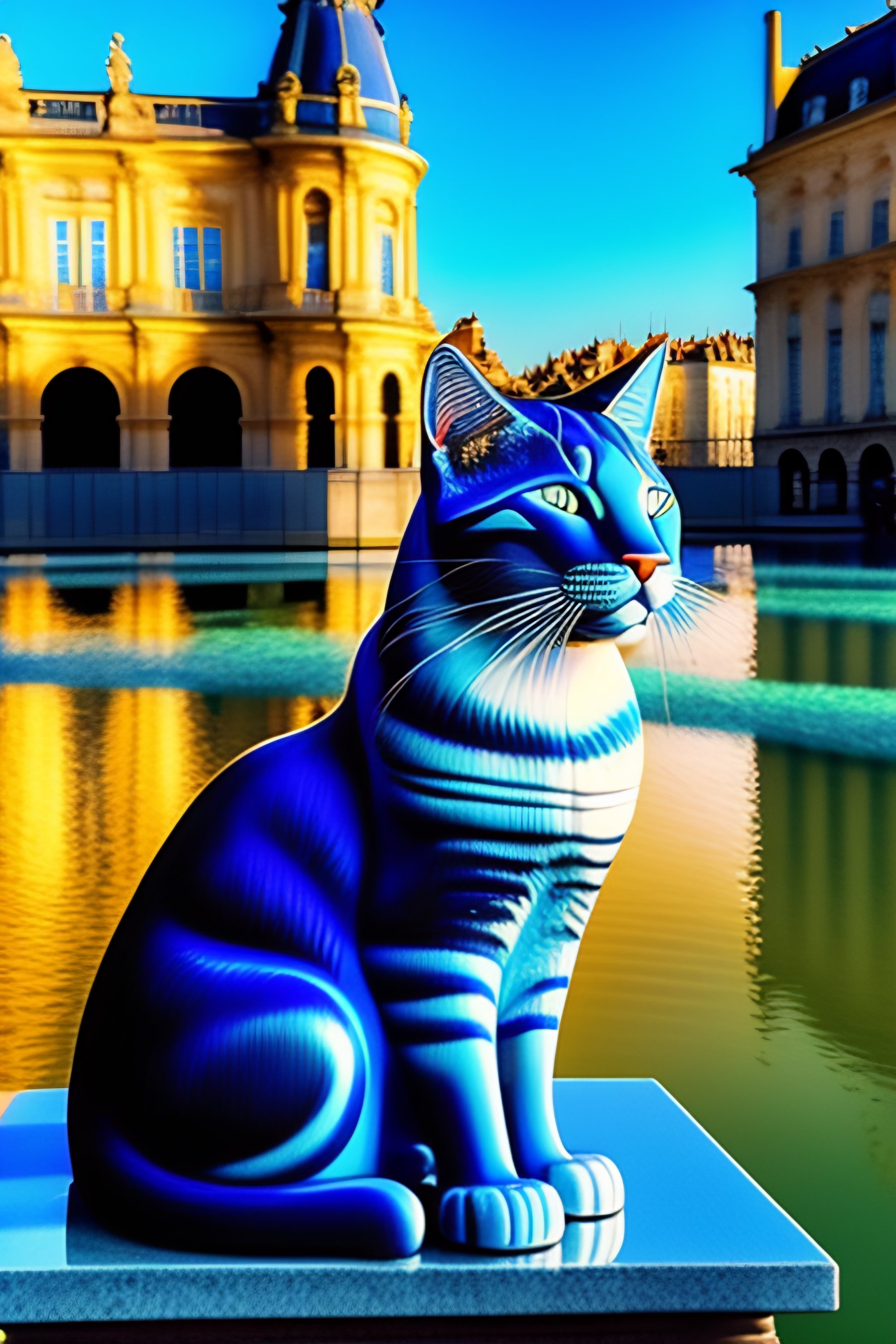 Lexica - A blue cat at the miroir d'eau in bordeaux in the style of van ...