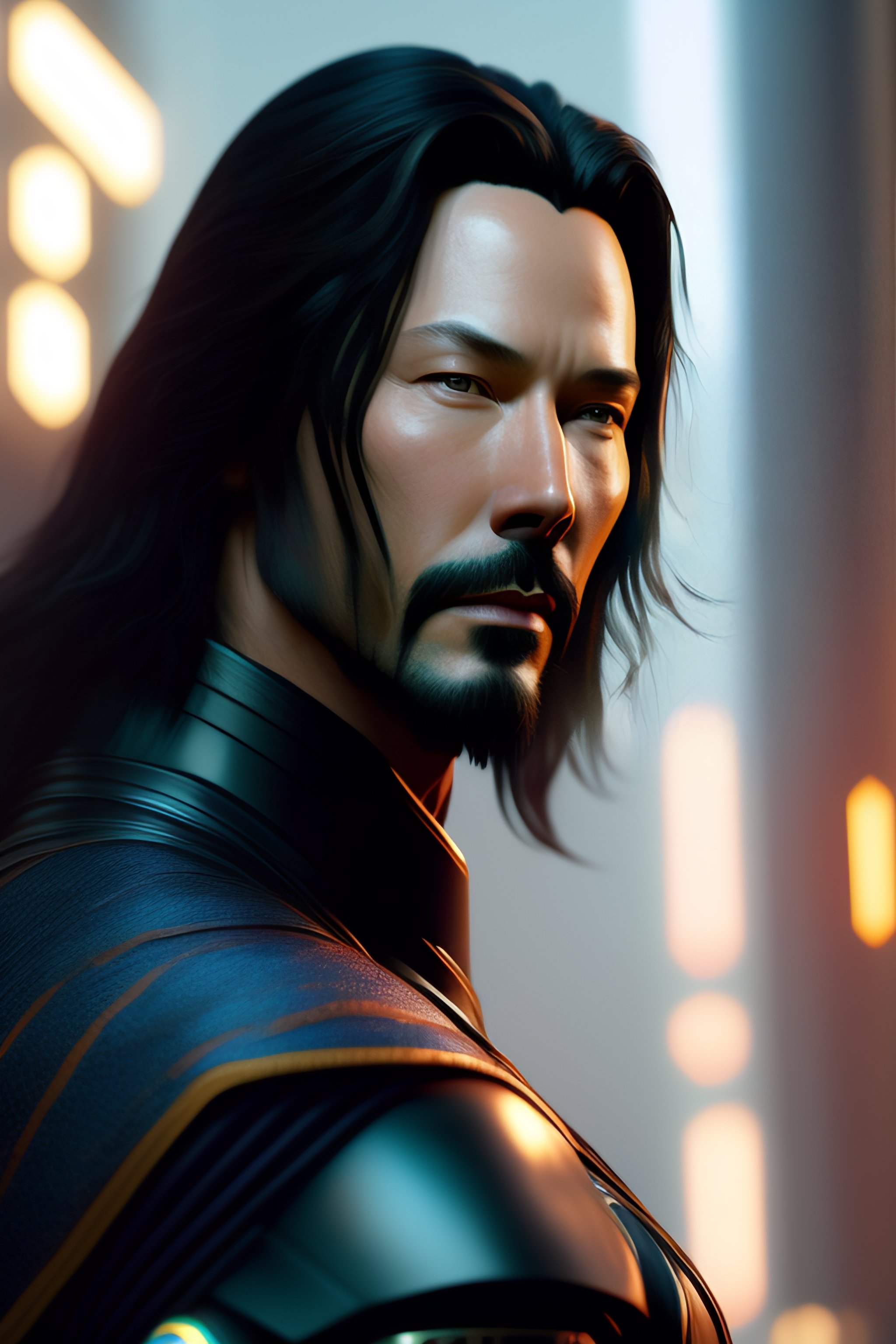 Lexica - A Keanu Reeves face, realistic scifi cyberpunk power samurai ...