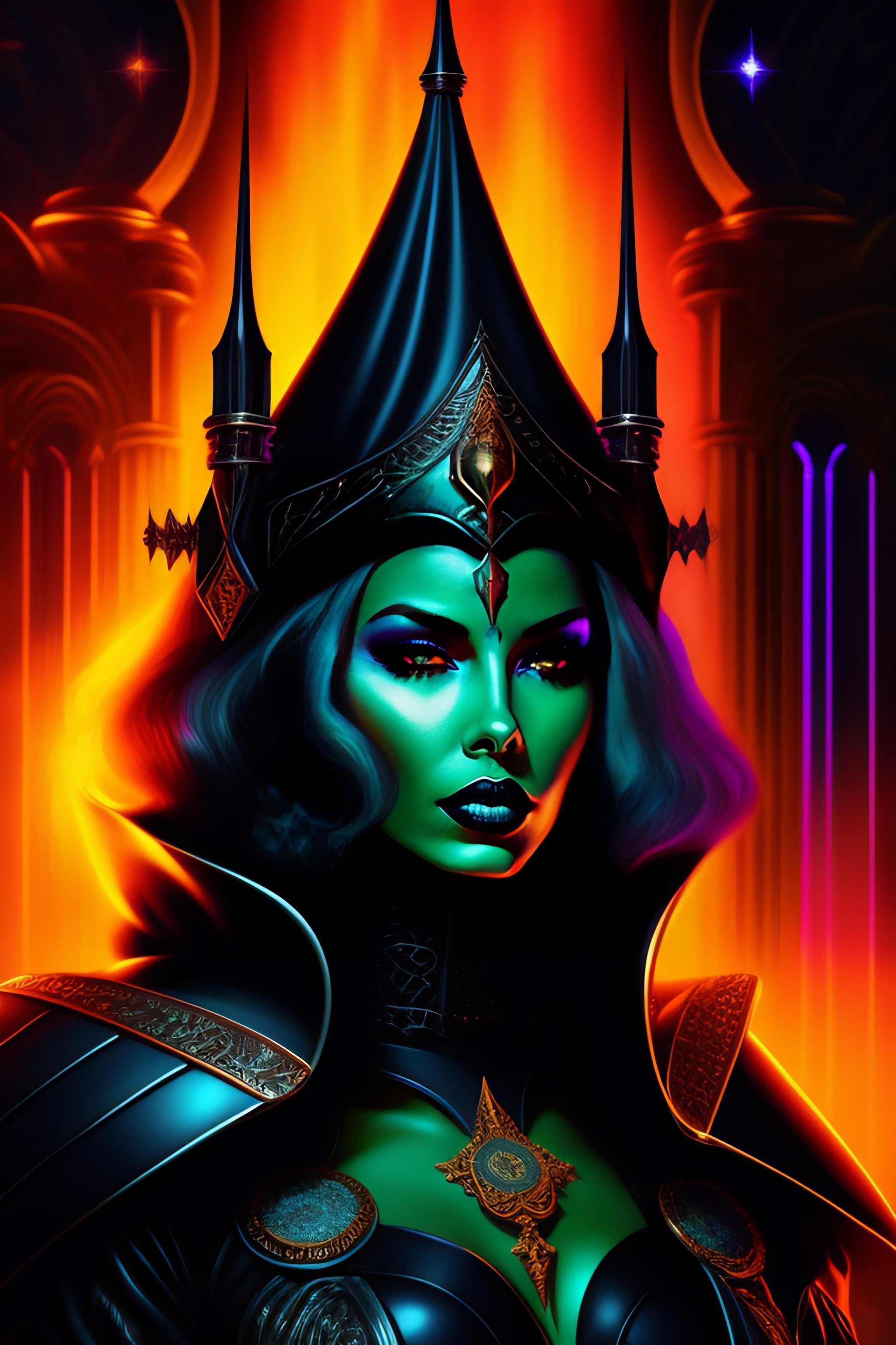 Lexica - Gothic starship, ornate, cyber , harsh colors 80's metal hurlant