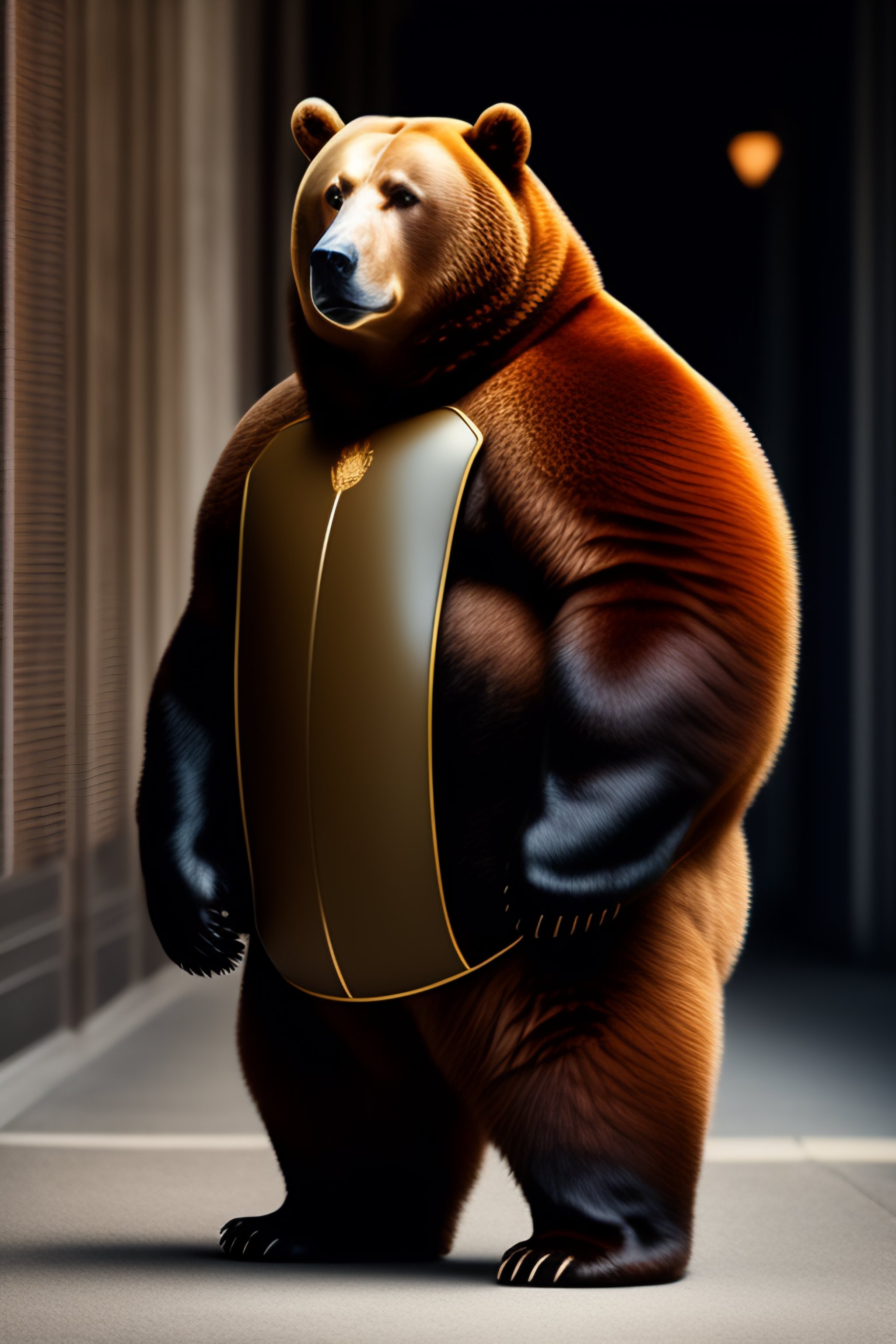 Lexica - A bodyguard bear in his bodyguard outfit