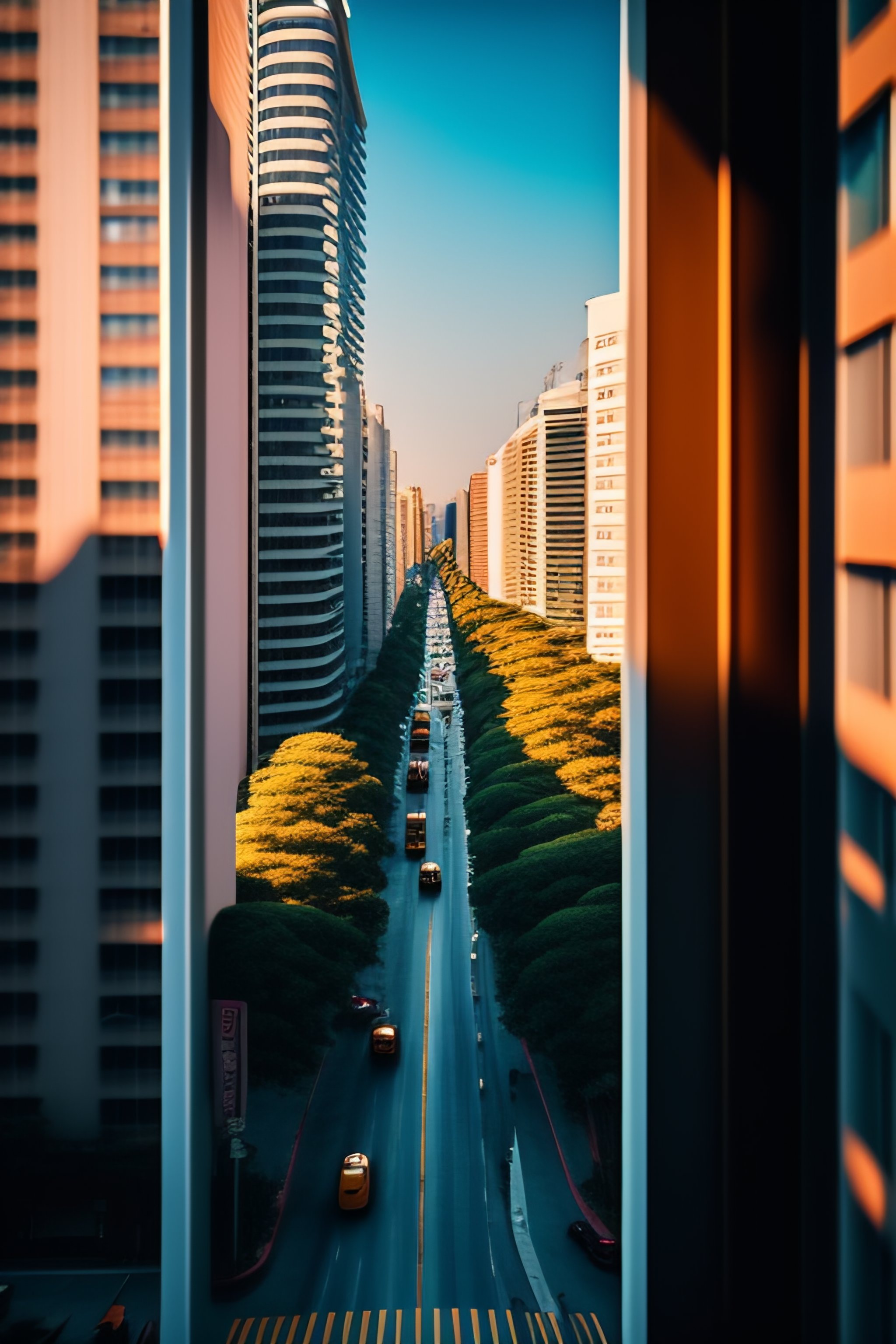 Lexica - A quiet city street looked out upon from the window of an ...