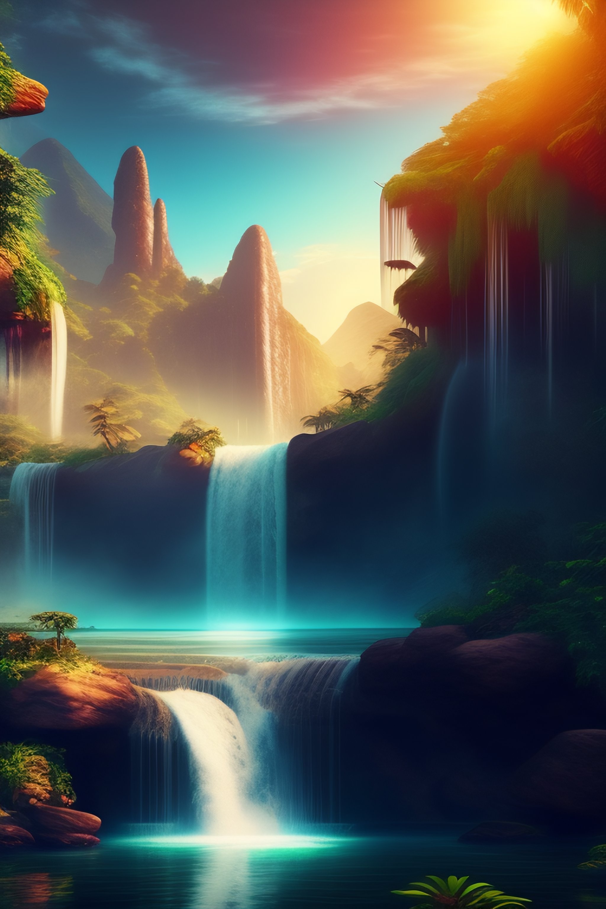 Lexica - A cinematic Aztec scene with a jungle and waterfalls ...