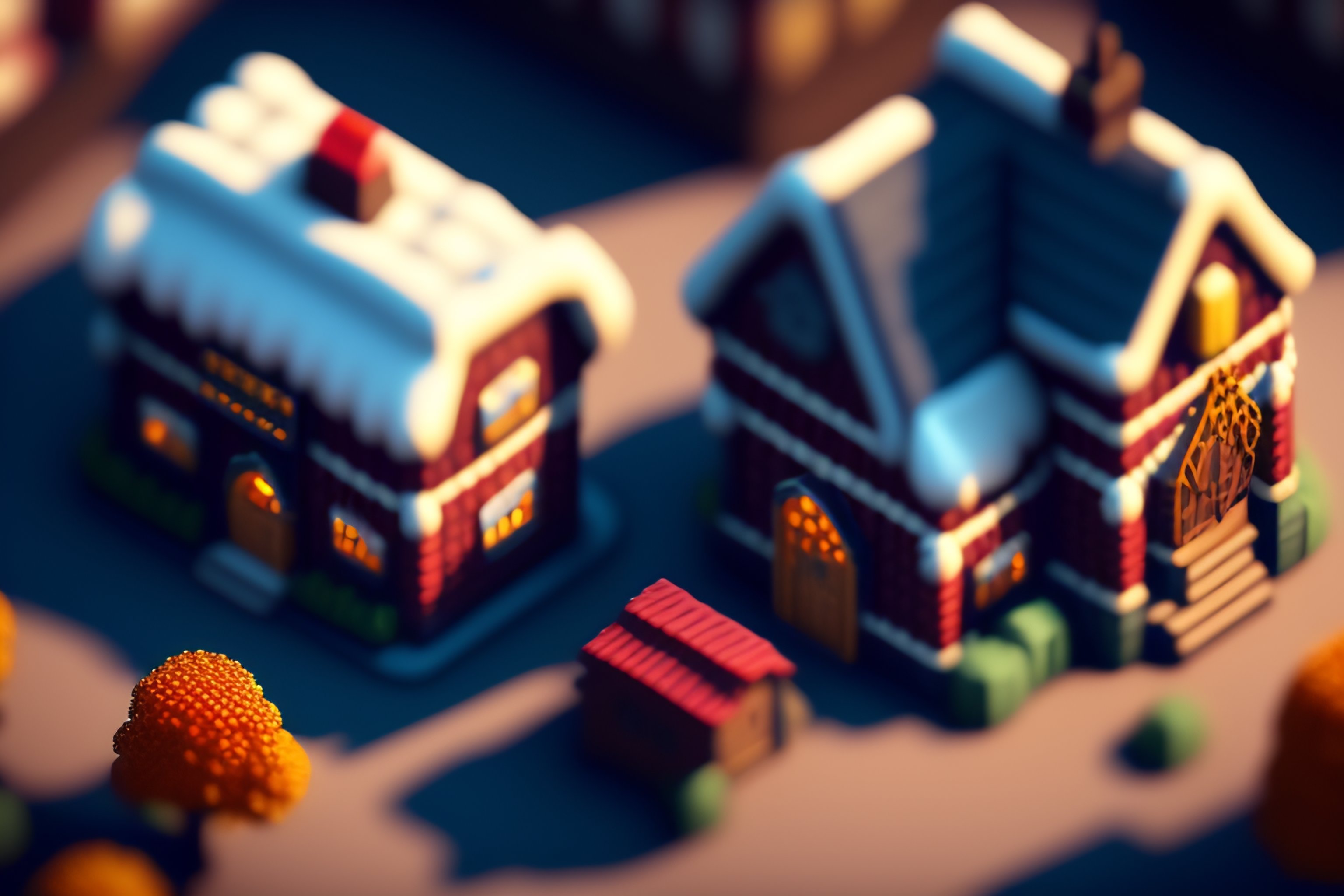 Lexica - Isometric norwegian town, unreal engine voxel render, pixel art