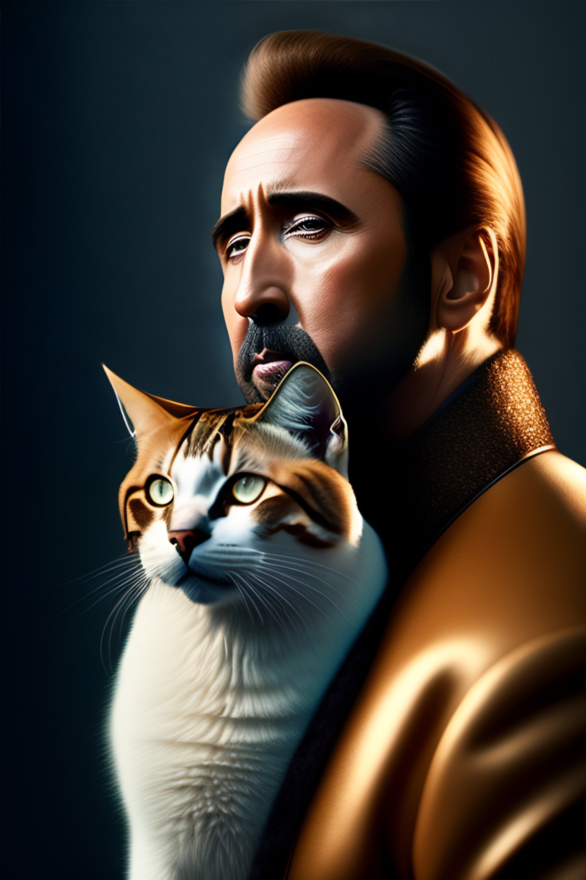 Lexica - Nicolas Cage wearing a cat as fur cat, portrait, documentary