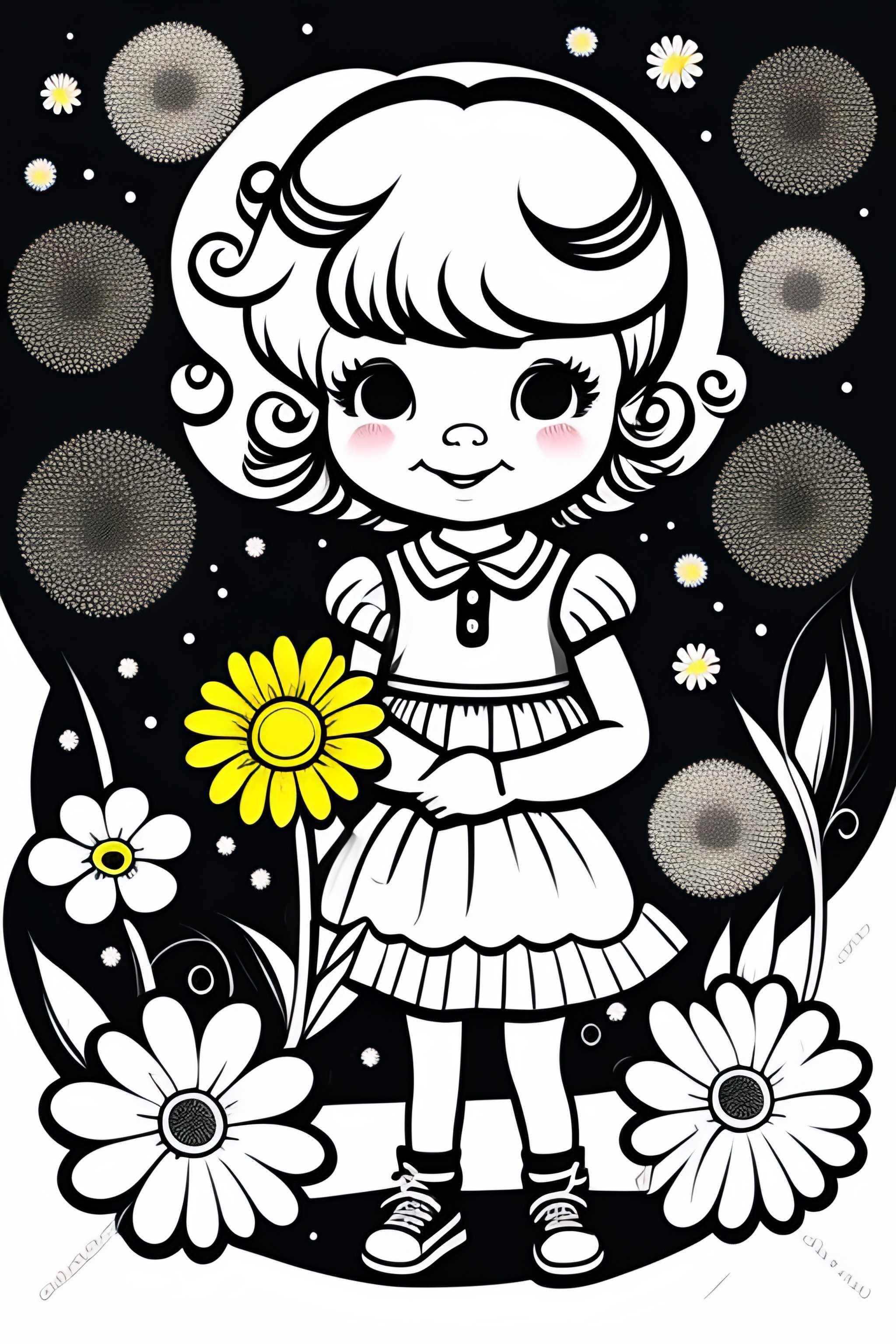 Lexica - Cute cartoon like little girl with a daisy in her hand, vector ...