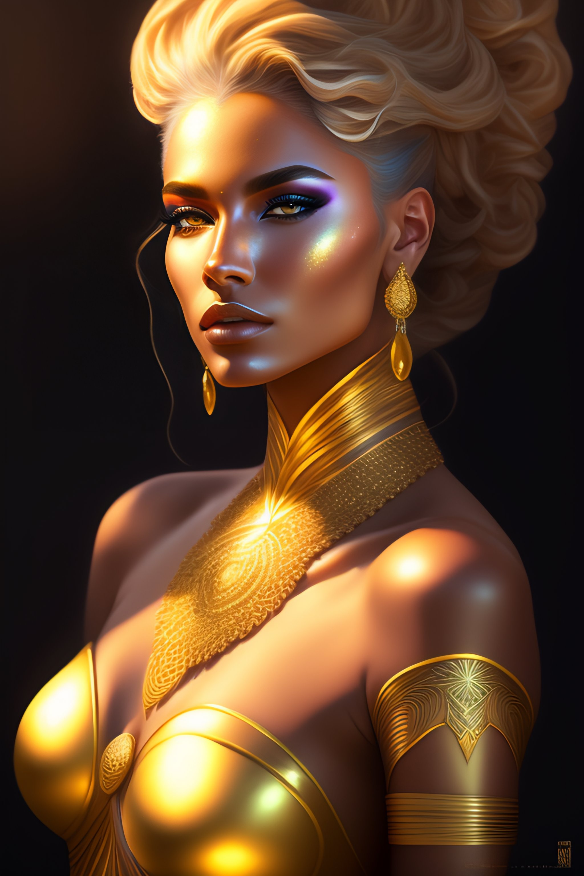 Lexica - A beautiful cinematic female sand goddess, glow golden tatto ...