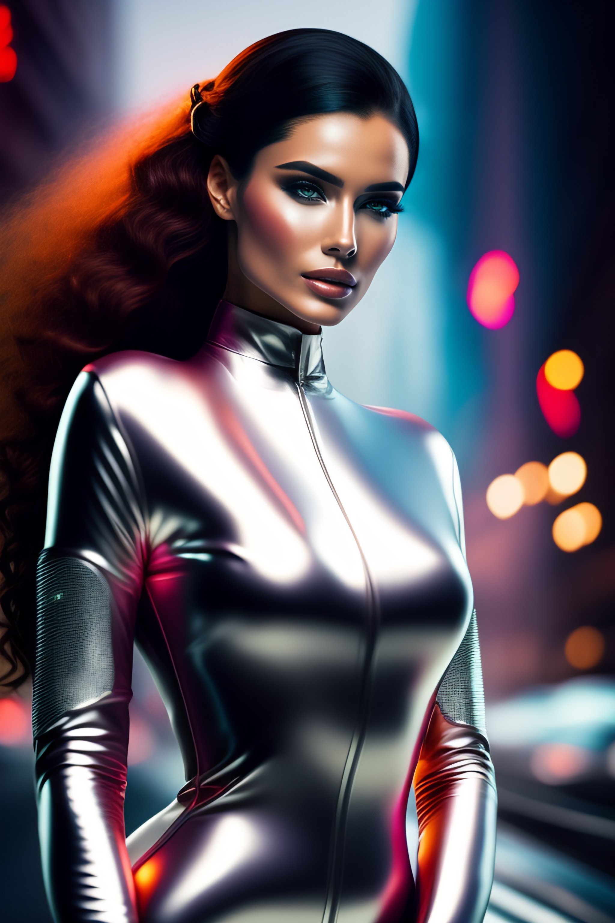 Lexica - Girl in shiny leather suit and white gloves