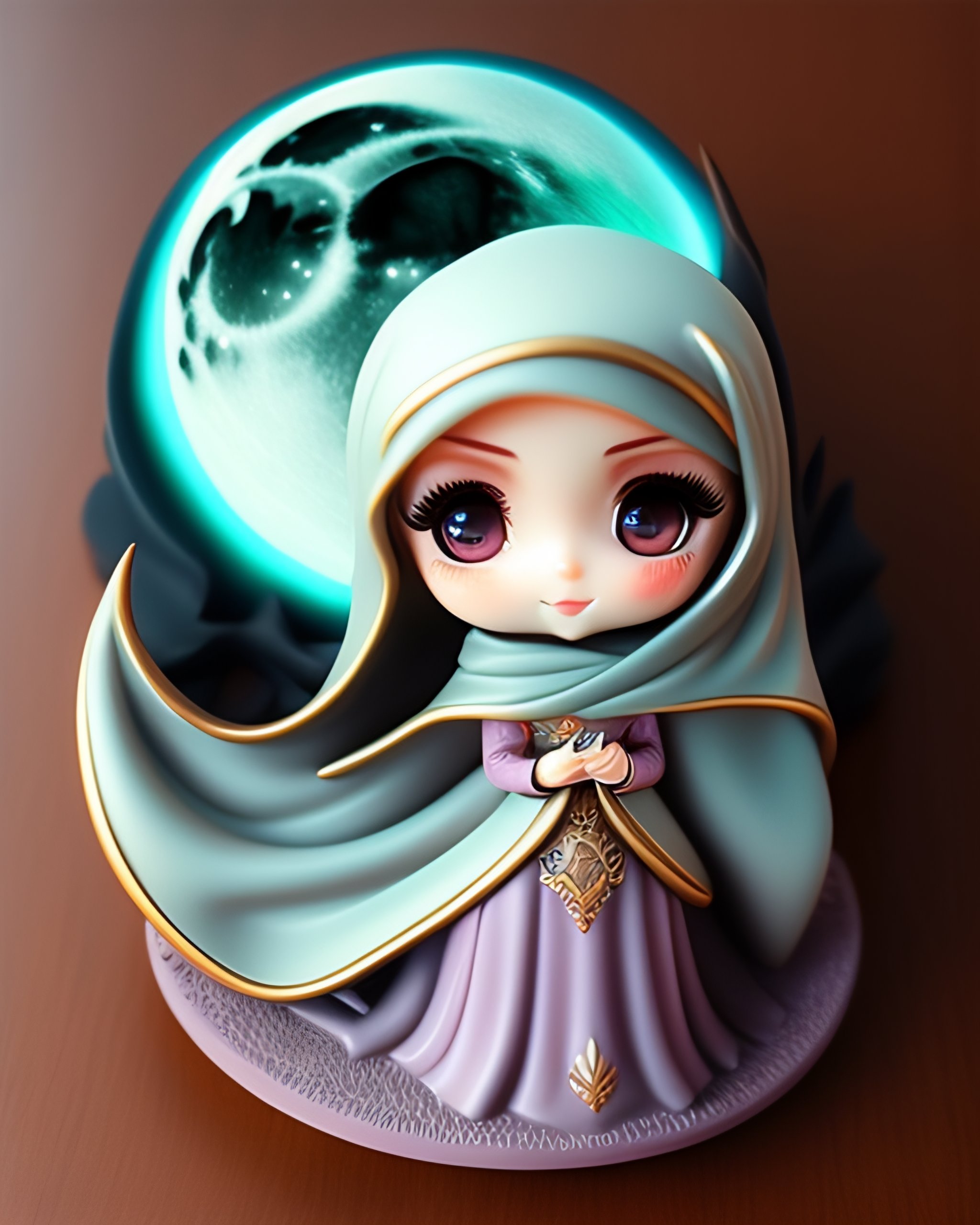 Lexica - Comfy elvish chibi goddess, hijab, Moon, shadows