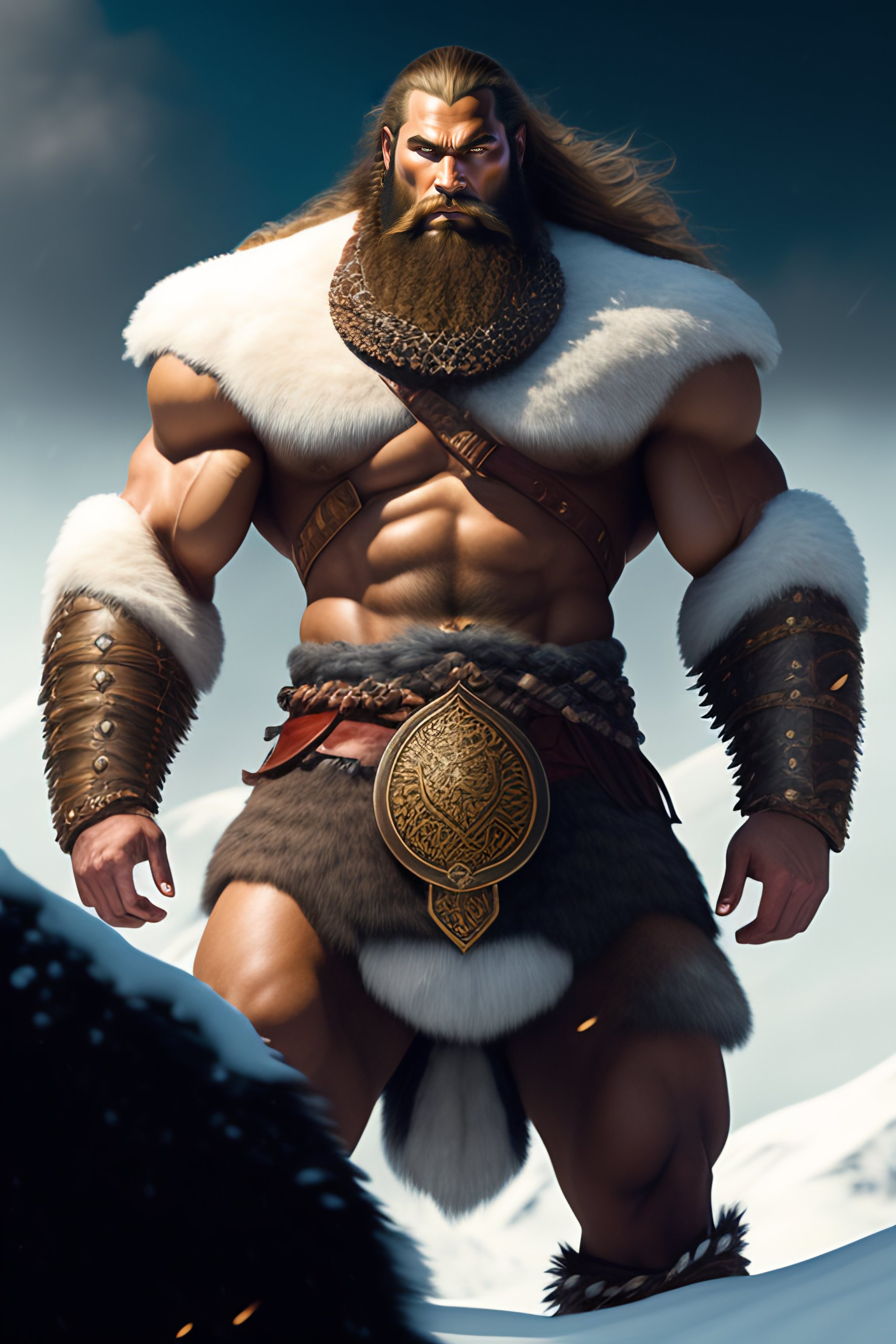 Lexica - Giant fierce and muscular male warrior in full armor, handsome ...