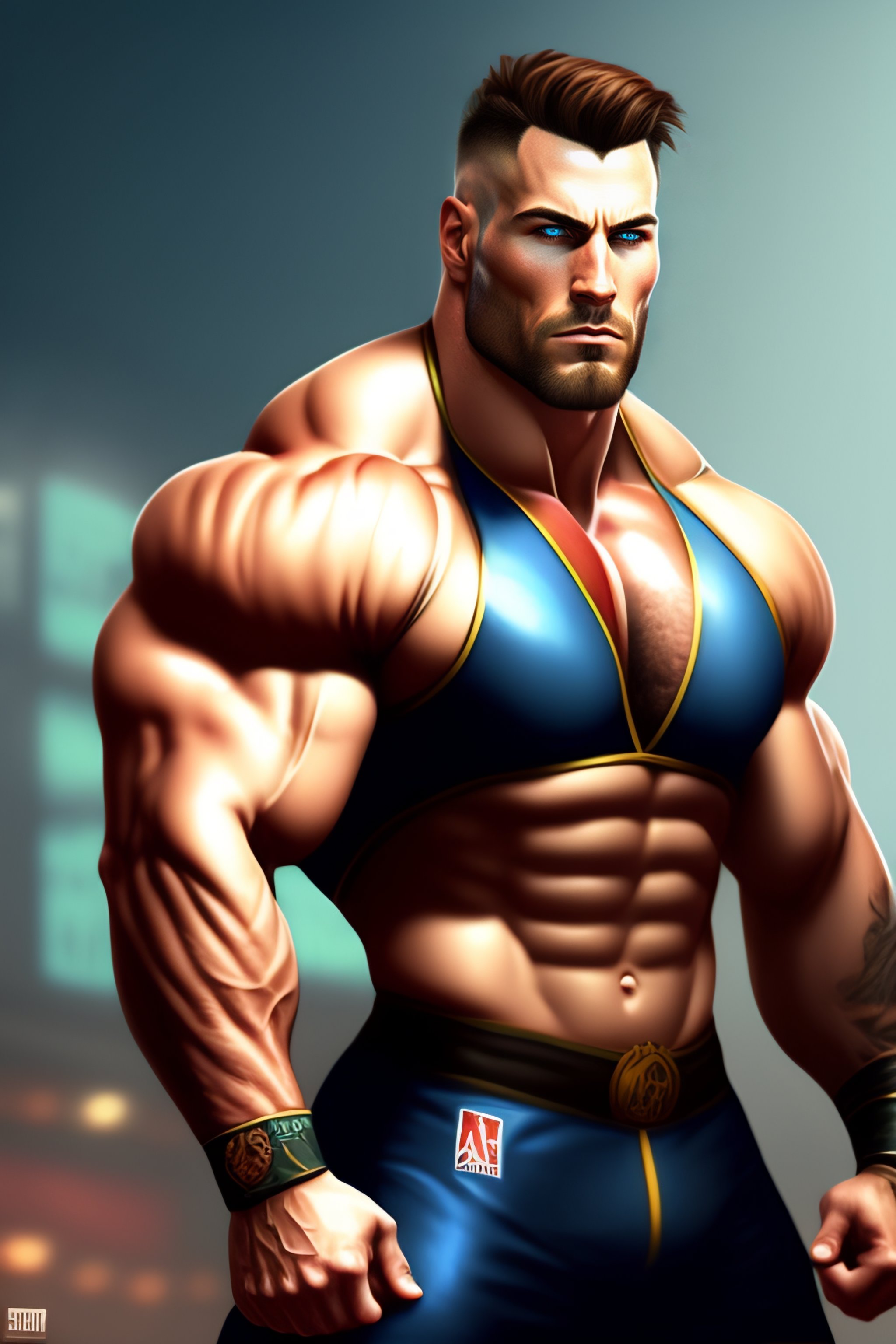 Lexica - Artstation, muscular, rugged, powerful, tall, wrestler, short hair, buff, flexing biceps