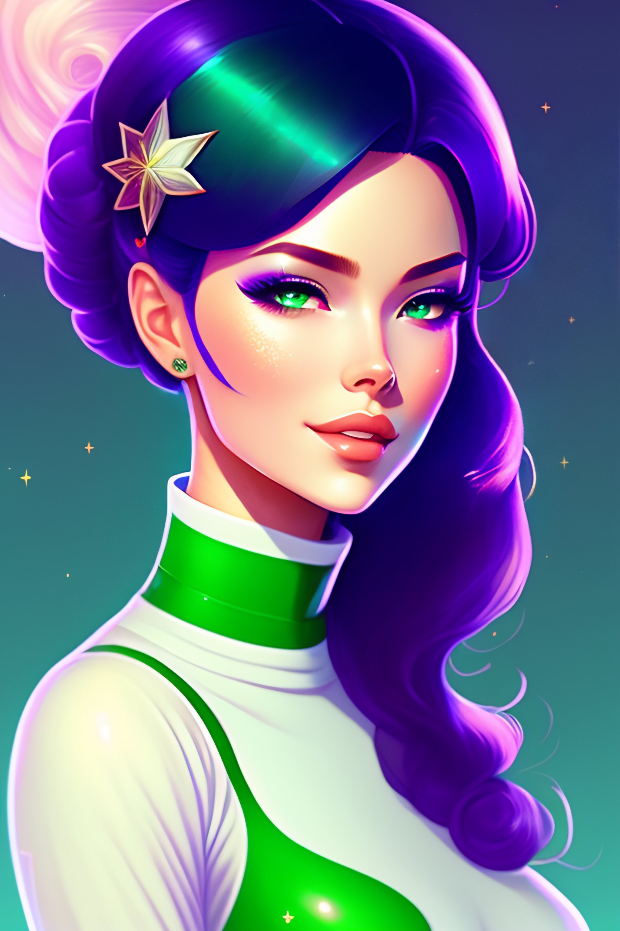 Lexica - Beautiful space princess, porcelain white skin, green hair ...