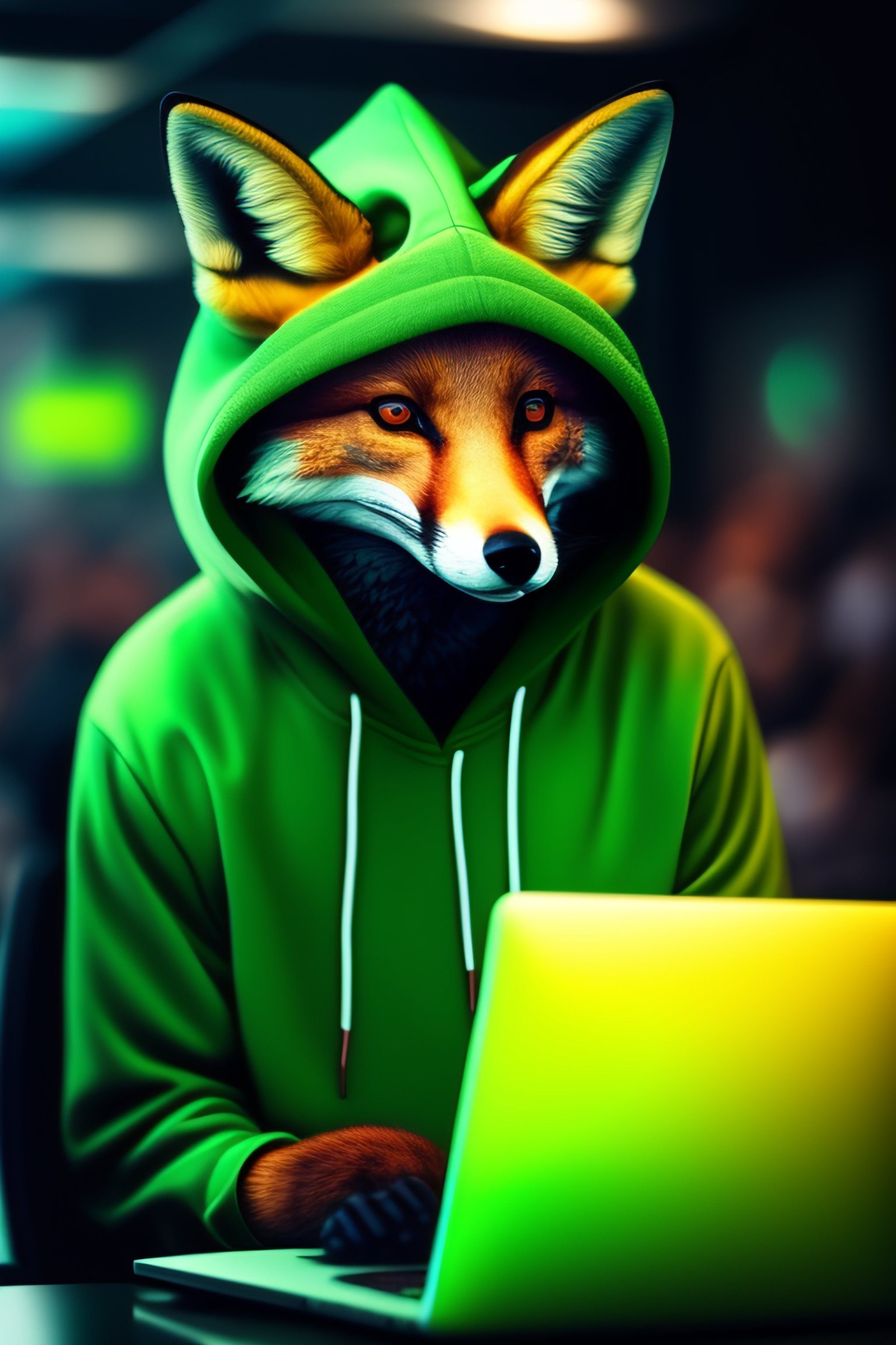 Lexica - Picture of an anthropomorphic fox in a hoodie, at a computer ...