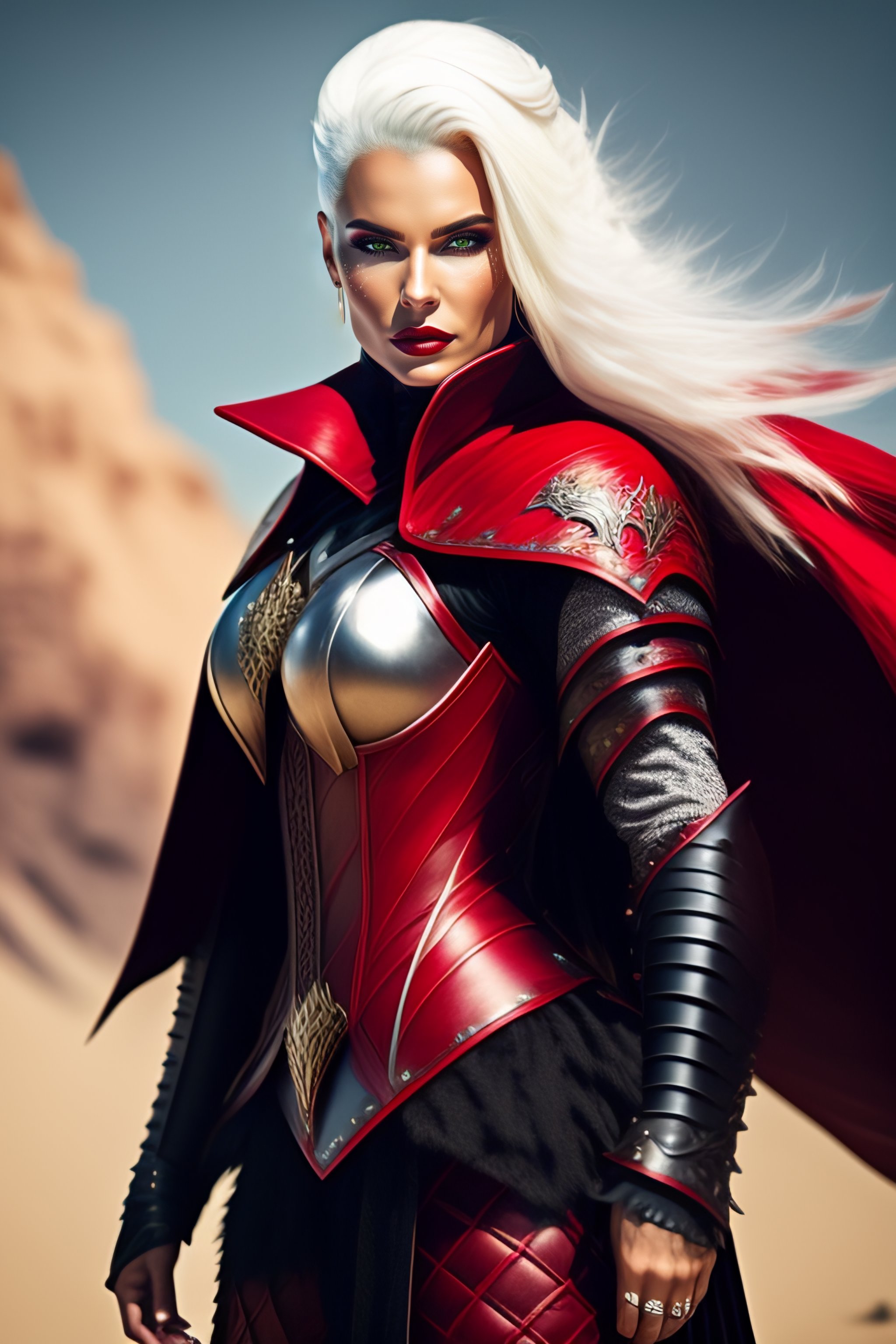 Lexica - Red and Black Leather Armor, Female, Assasin, White Hair