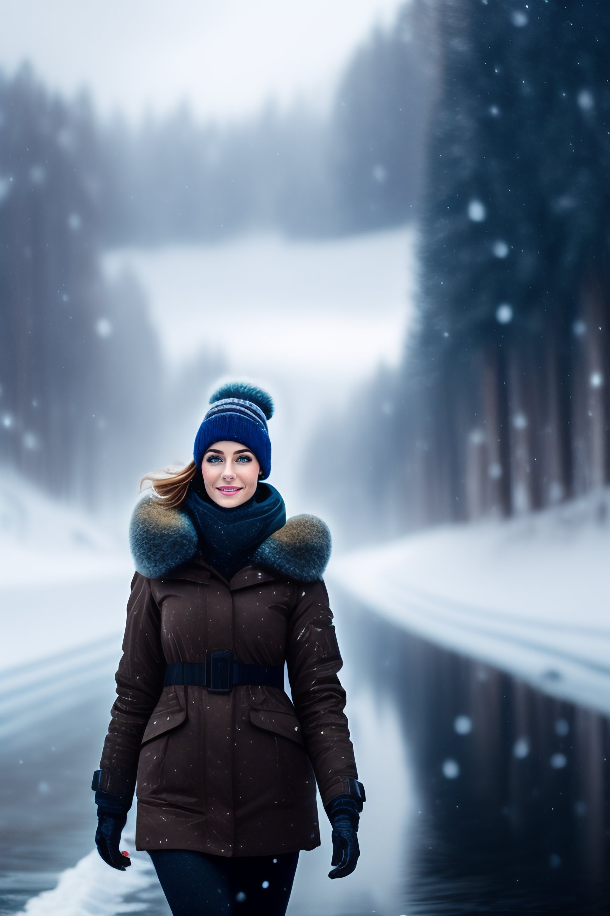 Lexica - Hyper-realistic, portrait, girl, futuristic, landscape, snowing