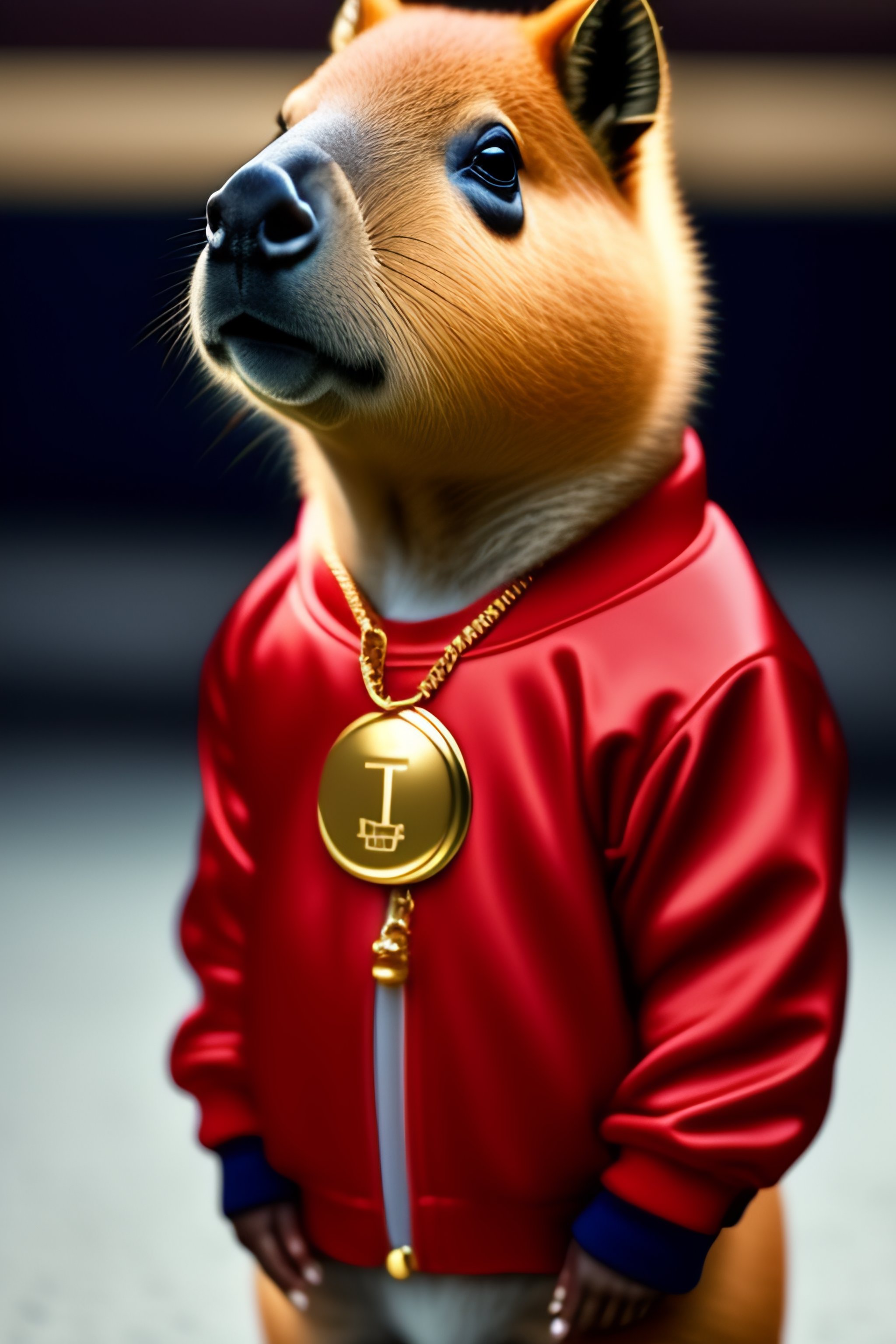 Lexica - Capybara, dress a supreme tracksuit and gold chain in his neck