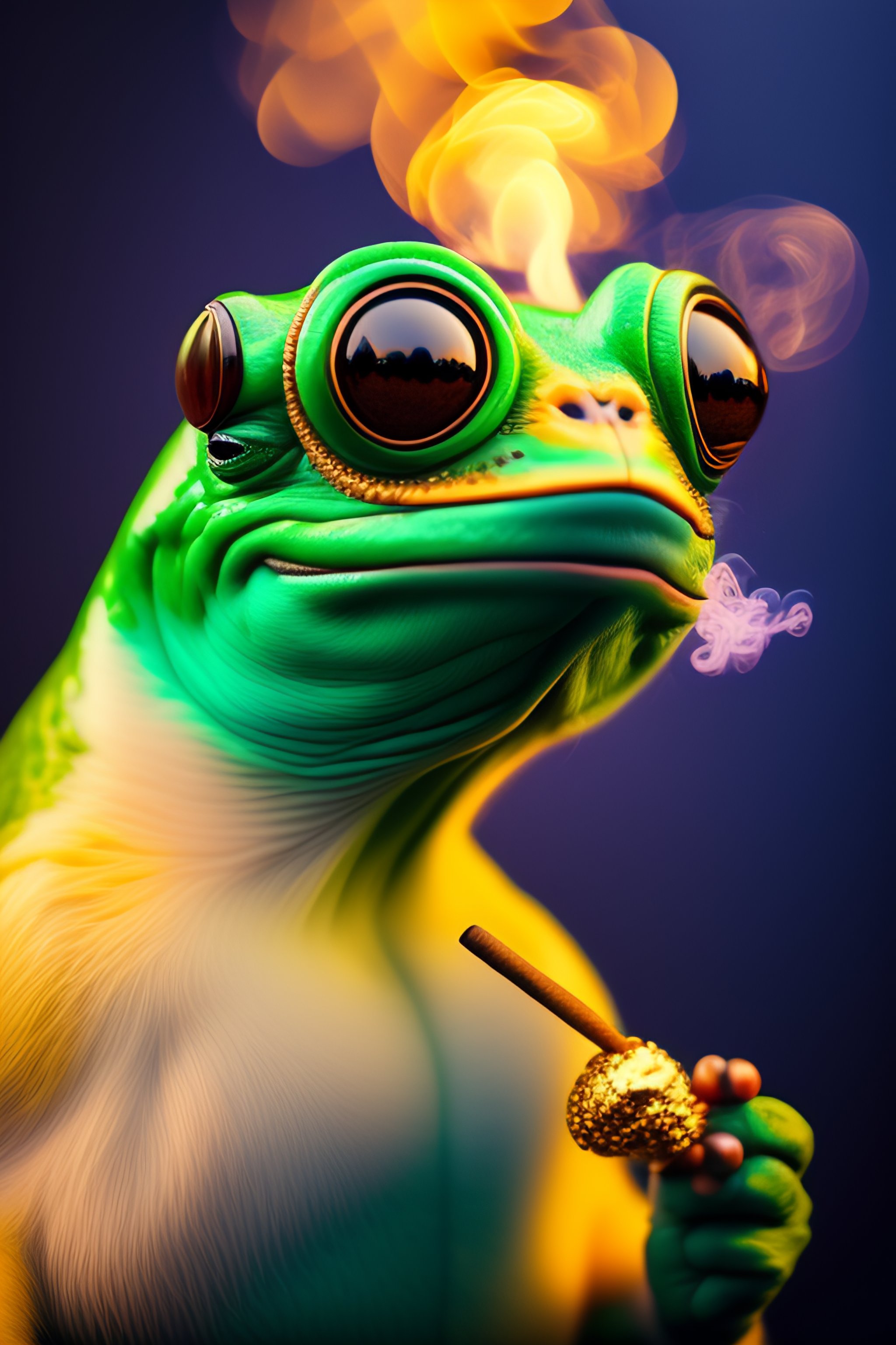 Lexica - 8k representation of pepe the frog smoking a cigar, blue ...