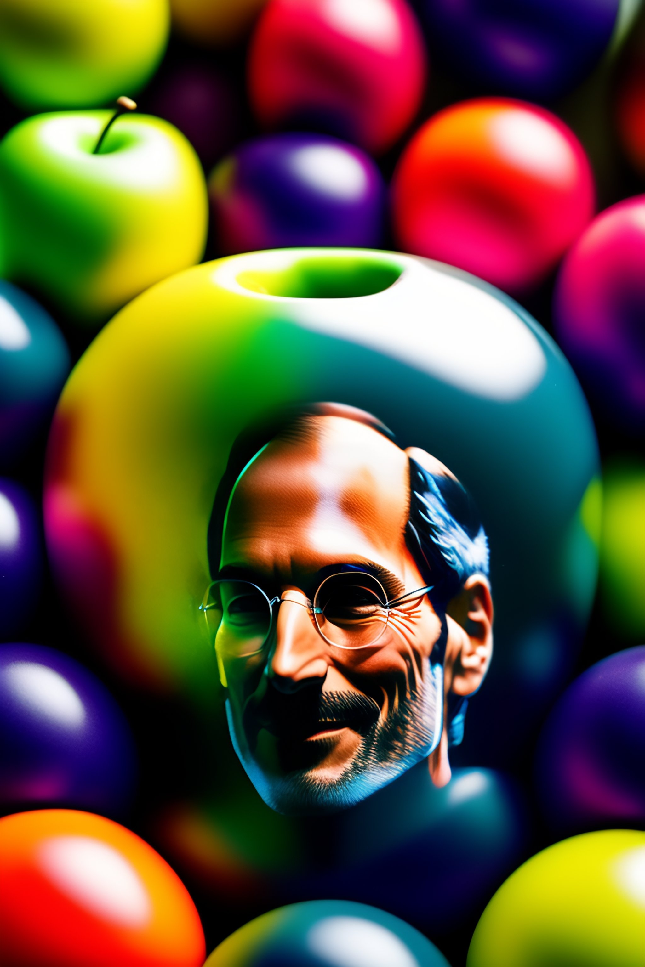 Lexica - 3mm film portrait of steve jobs in a ball pit of apples