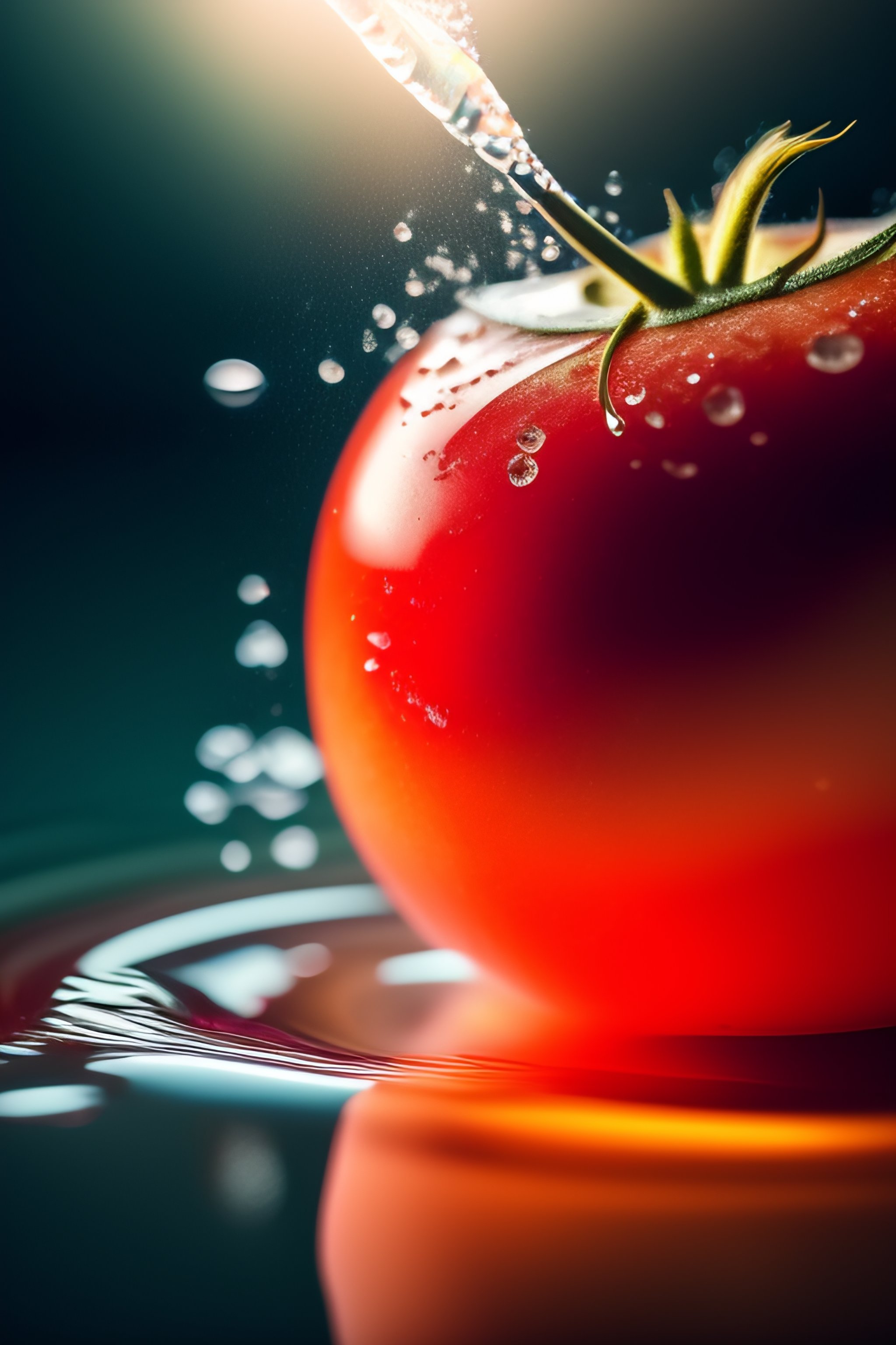 Lexica - Cinematic photograph of a tomato in center, ice cubes, dill ...