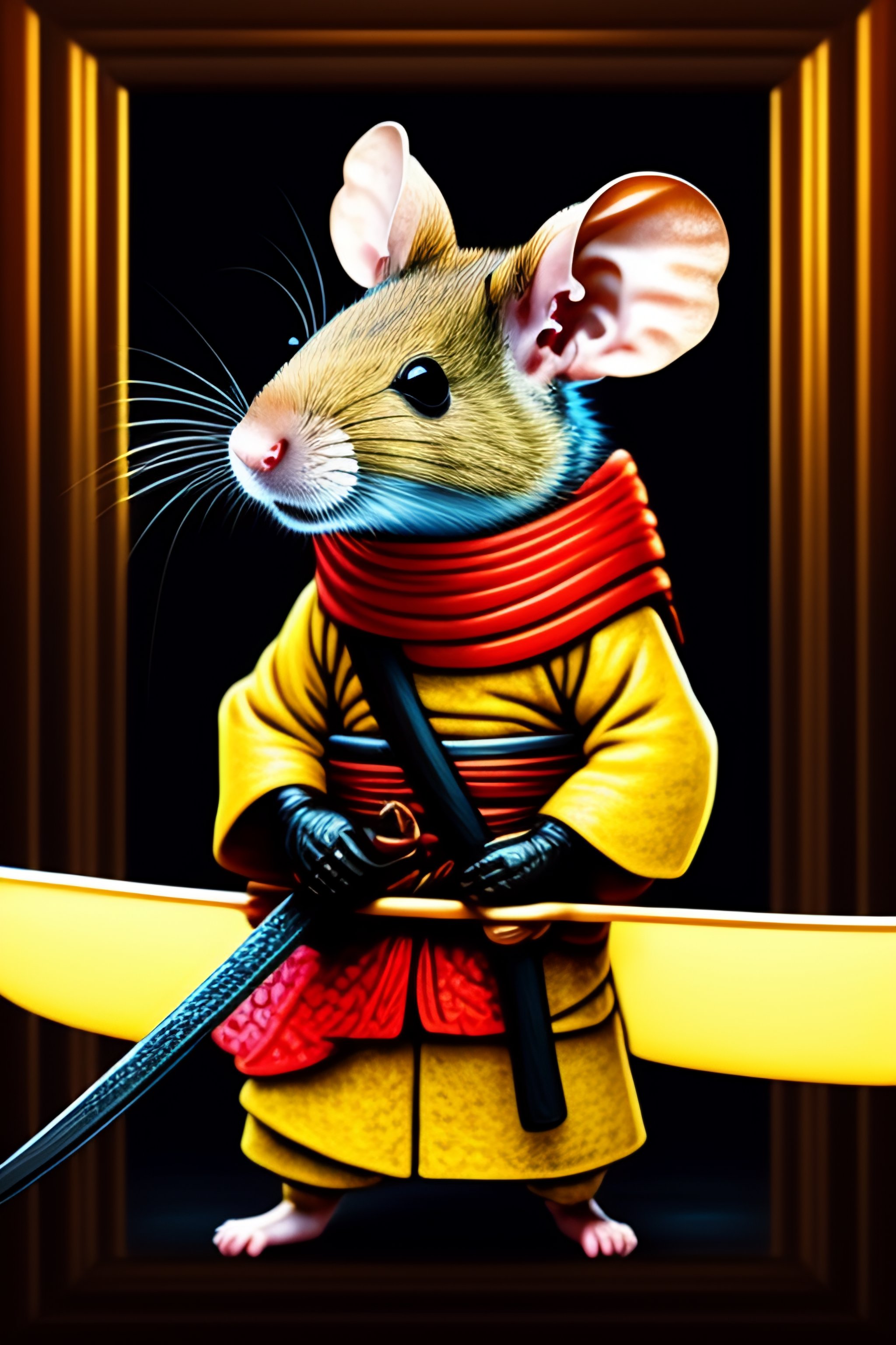 Lexica - Rat with a samurai suite, with a katana, van gogh style