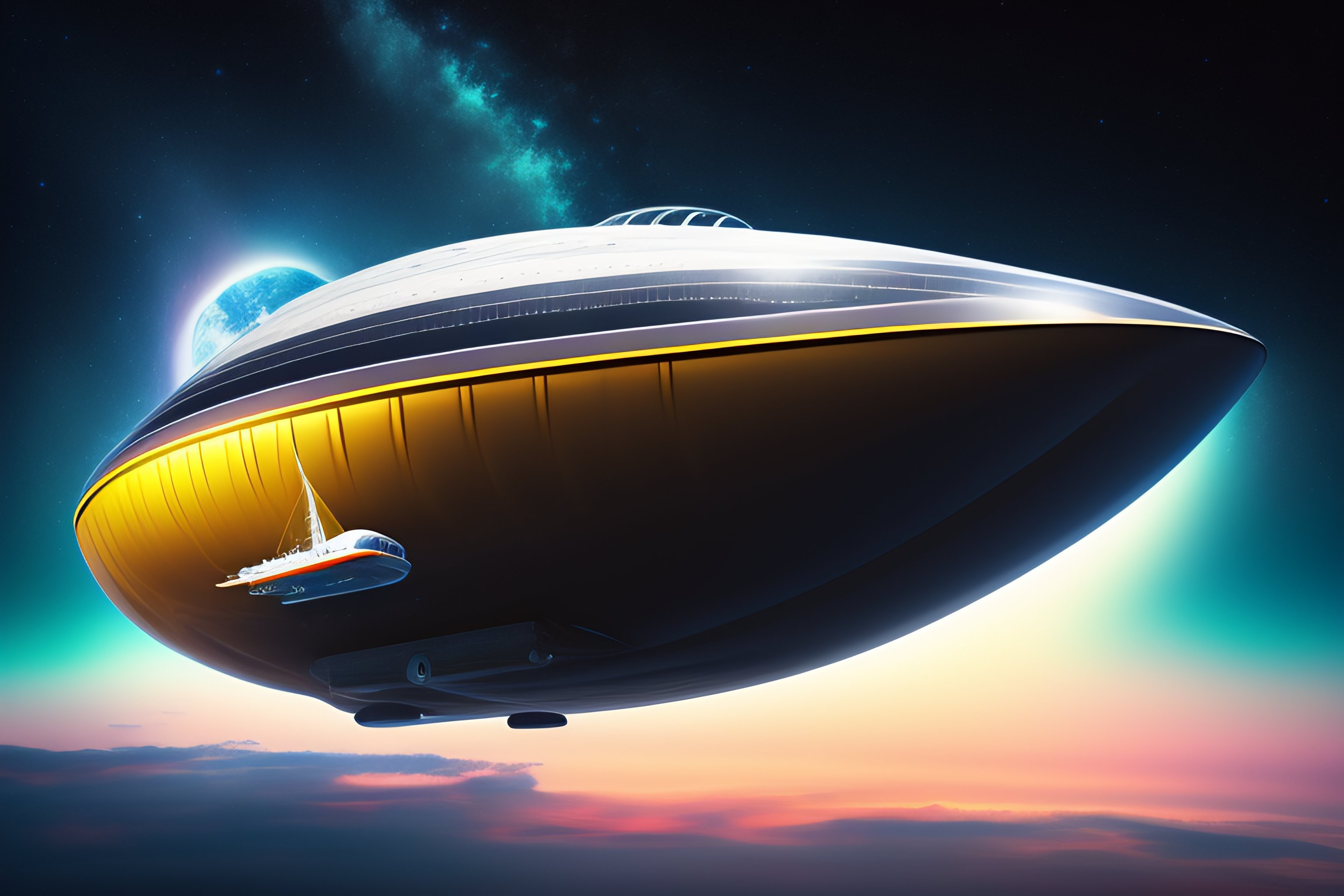 Lexica - Space ship floating in space , realistic