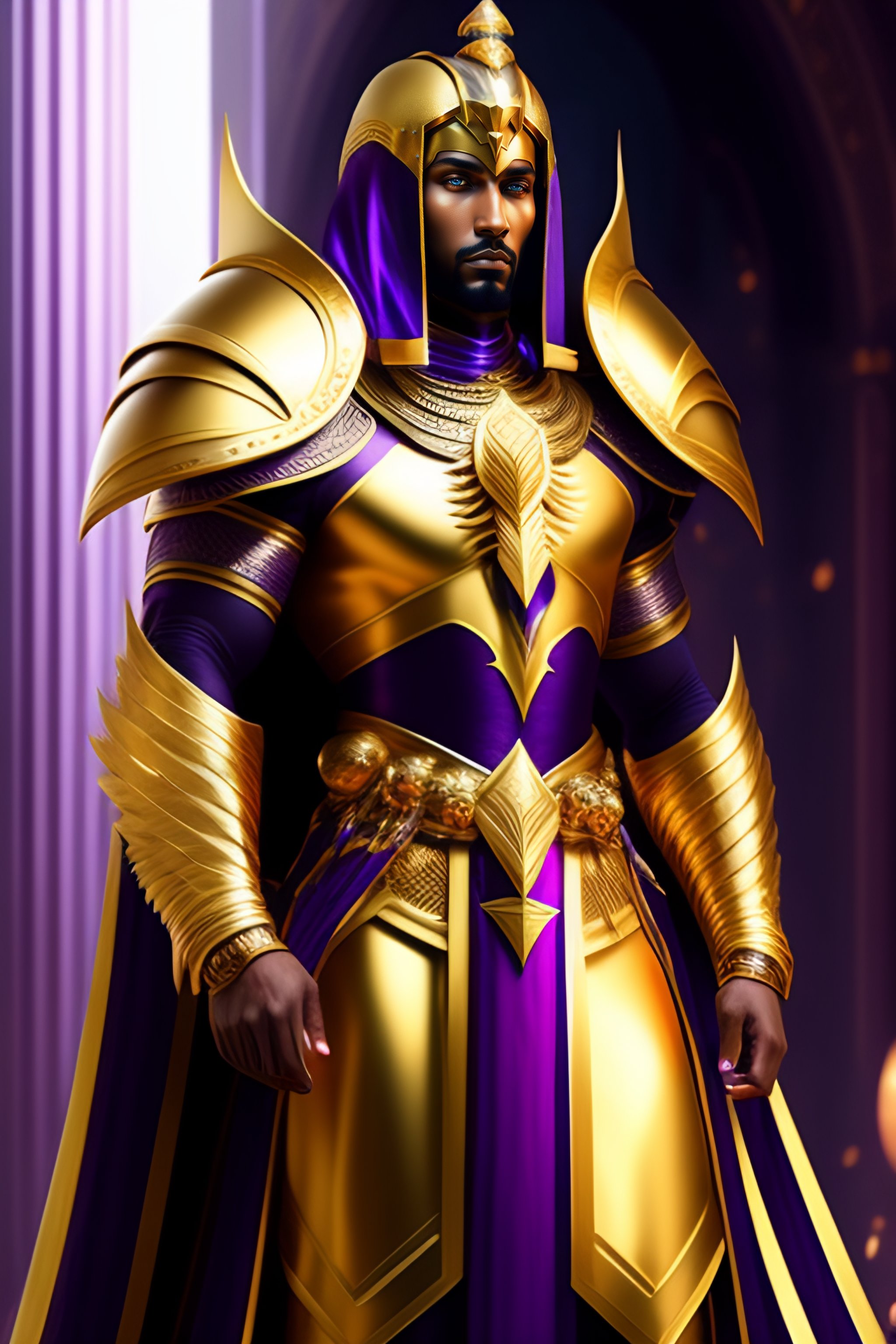 Lexica - Painting of a Caucasian pharaoh in full purple and gold beetle ...