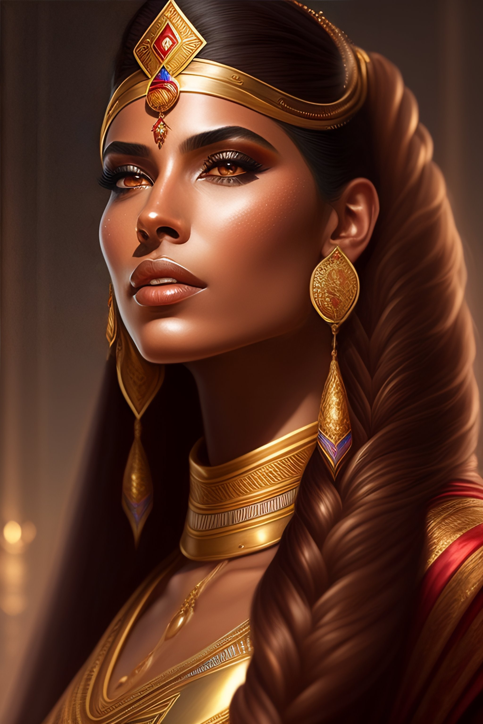 Lexica - Portrait of a egyptian queen with long marsala color braided ...