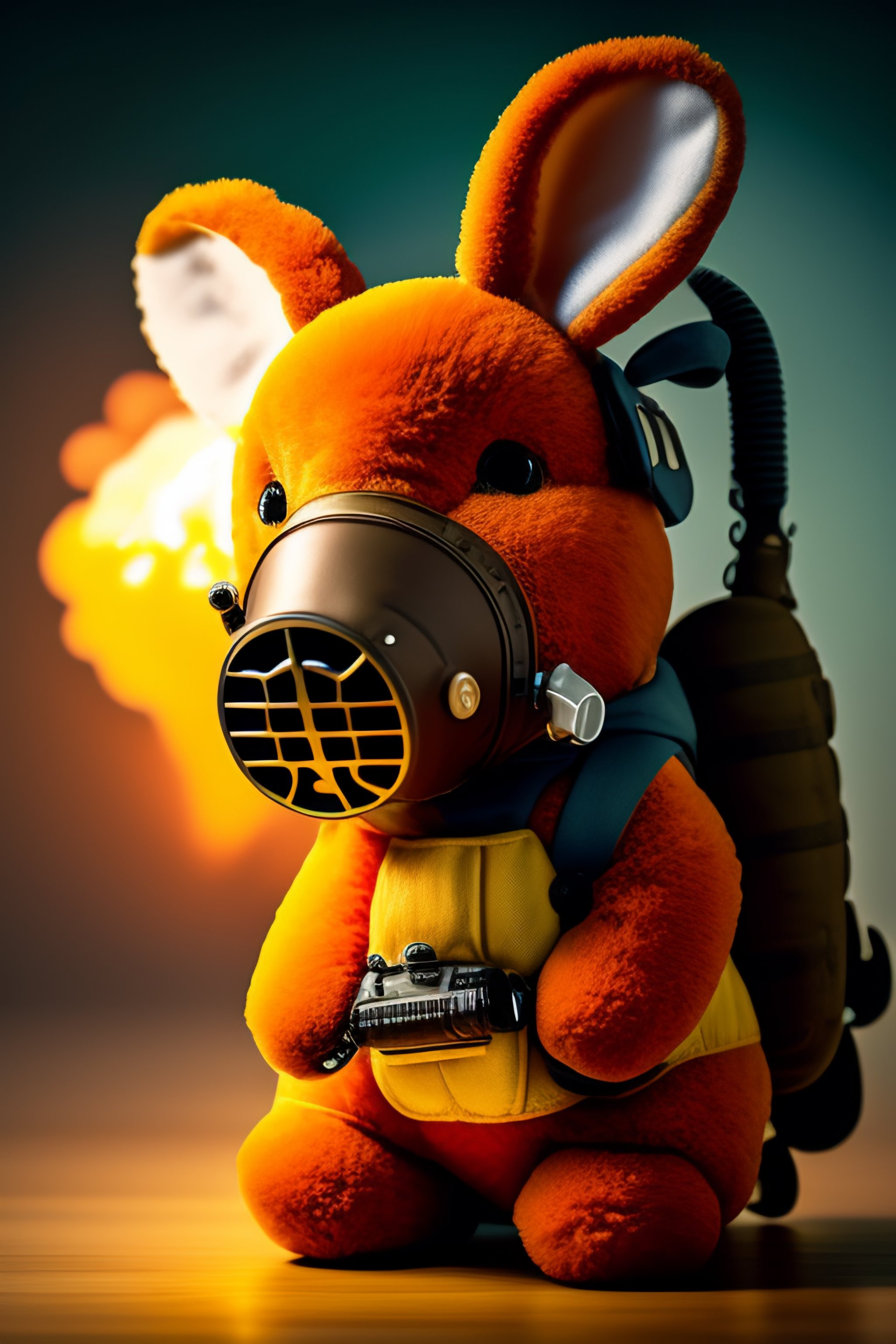 Lexica - Plush rabbit in a gas mask with a machine gun against the ...