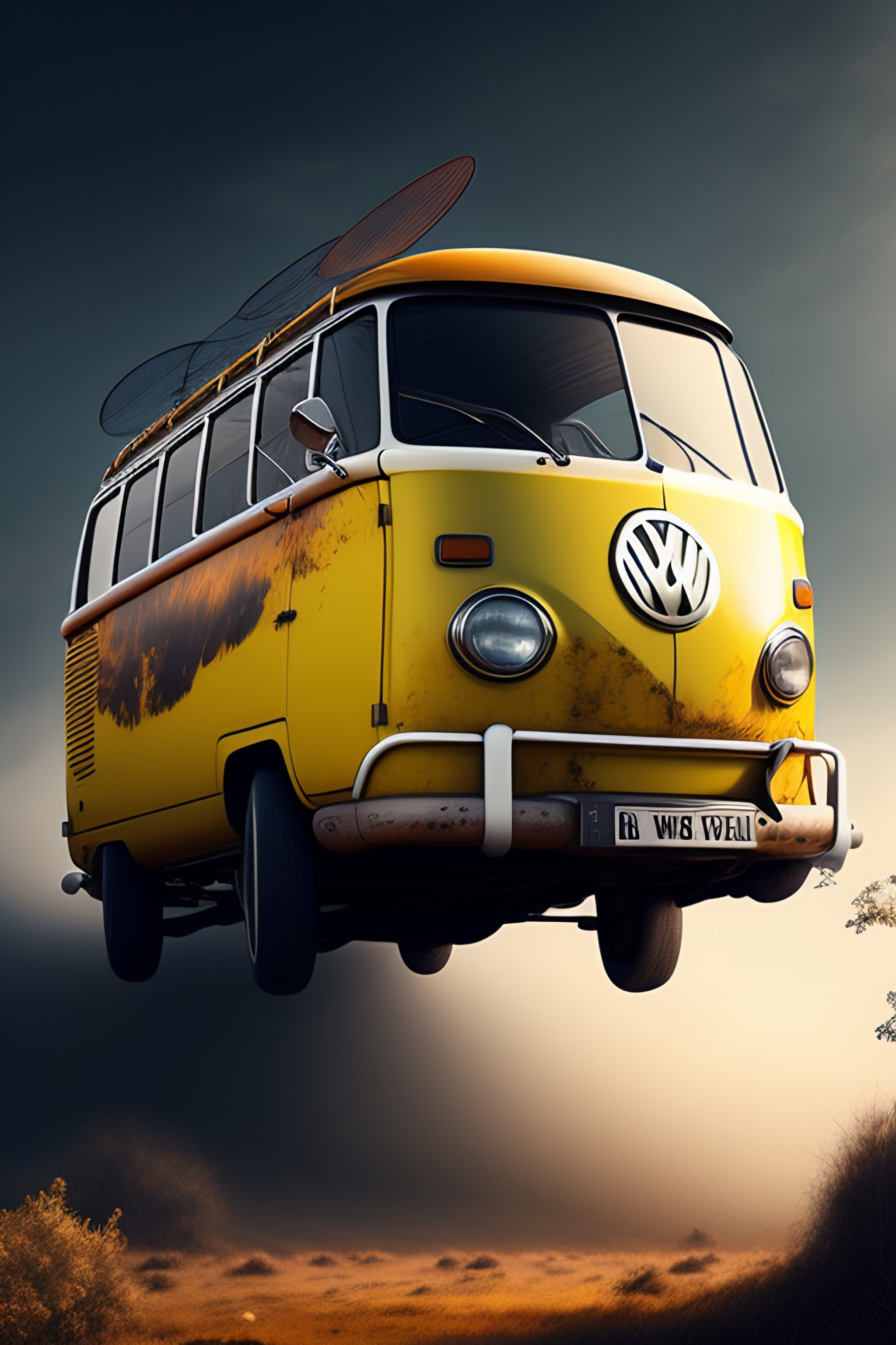 Lexica - Vw type 2 buso ver the sky flying flapping like bird-wings ...