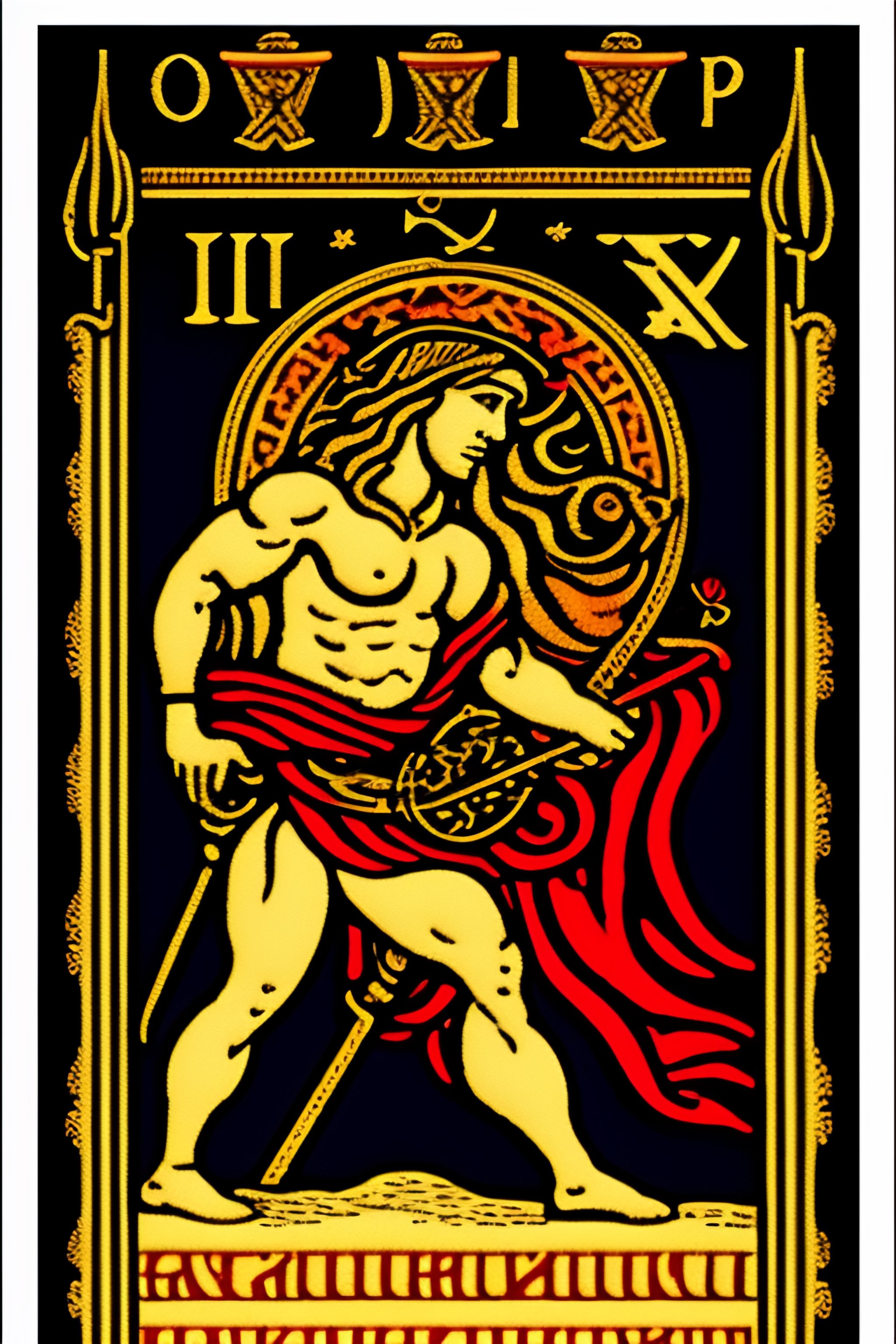Lexica - The tarot XV devil card, in the style of the Bayeux Tapestry