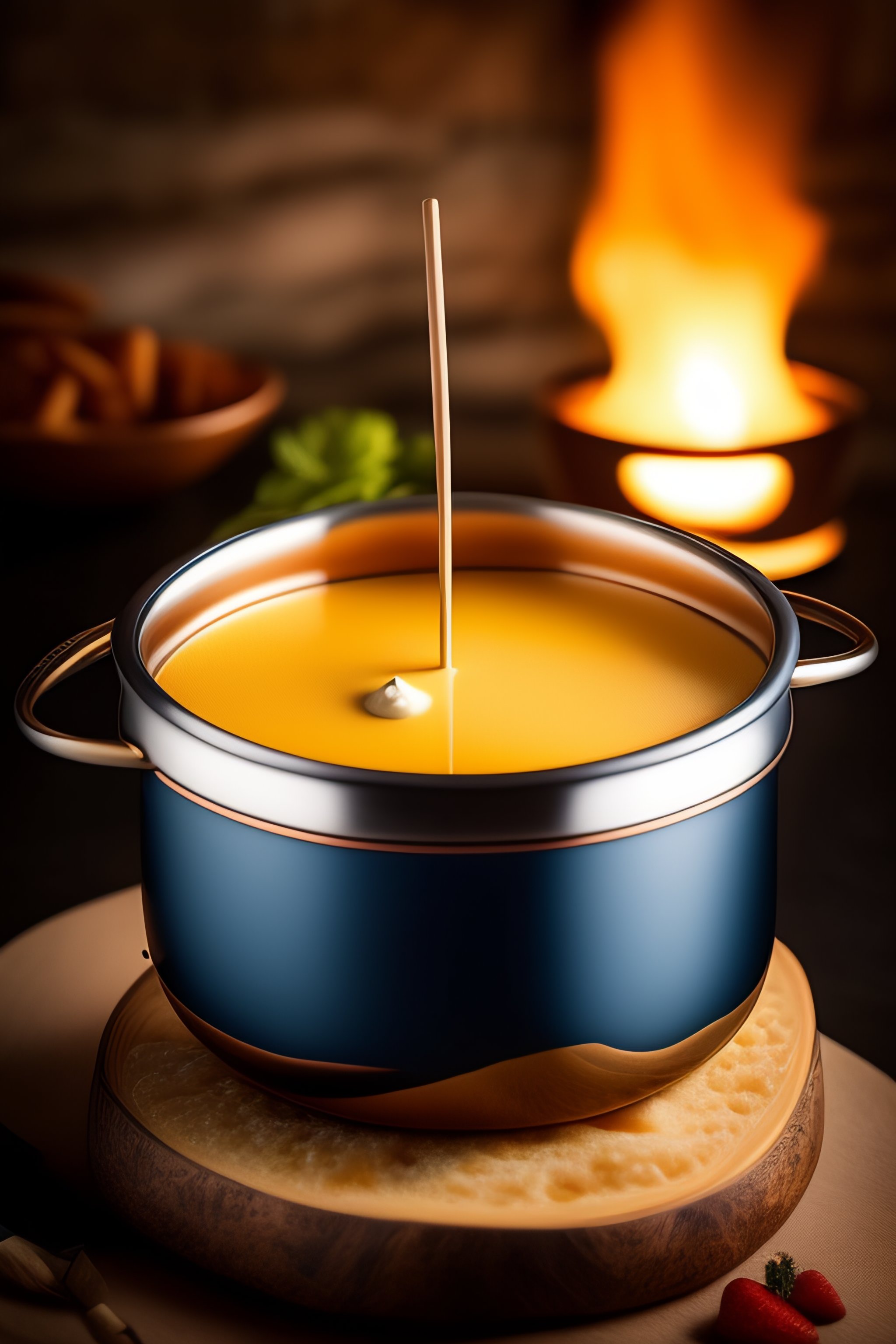 Lexica - A cheese fondue pot on top of a mountain