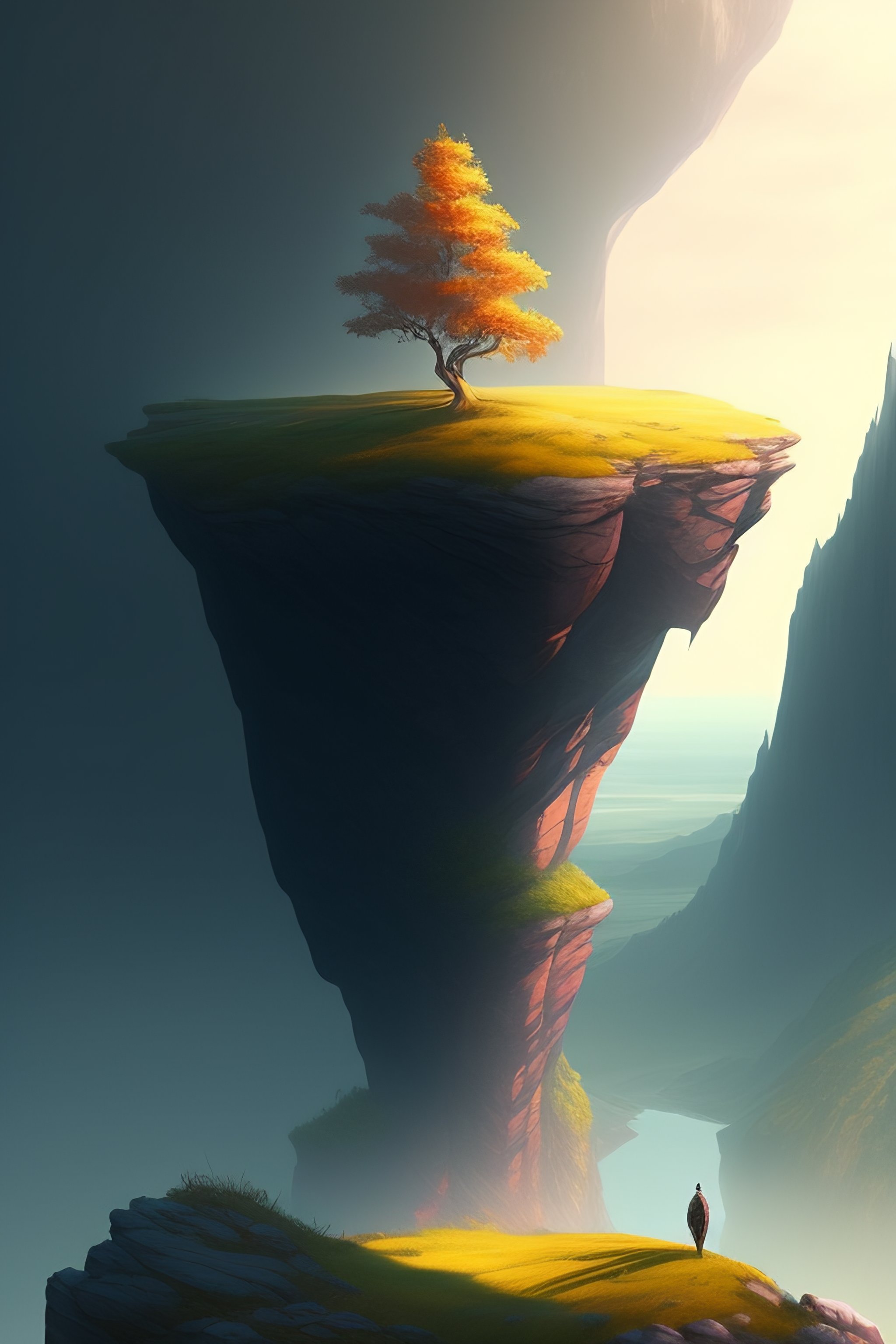 Lexica - A lone tree on the edge of a cliff overlooking a vast abyss ...