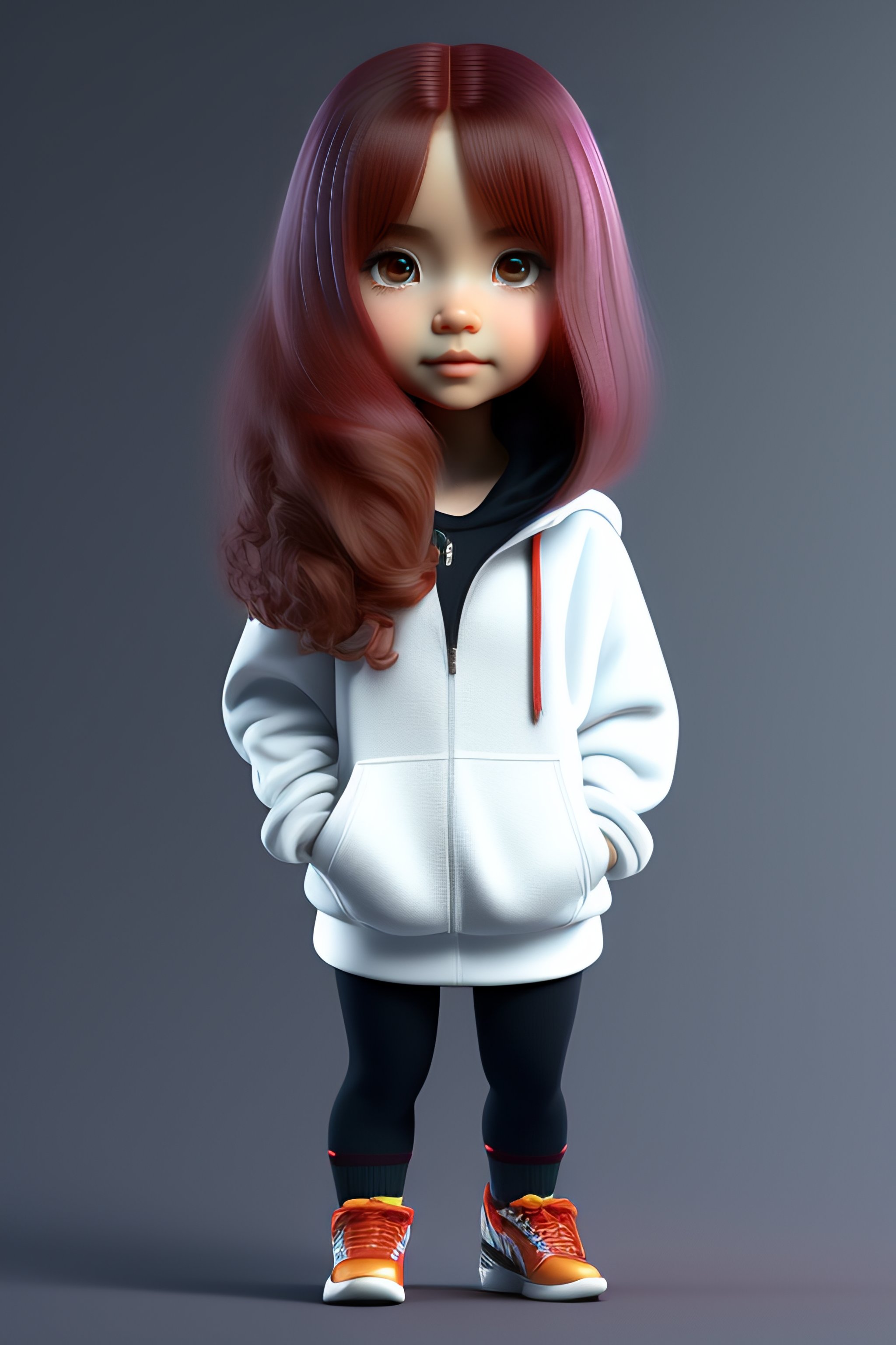 Lexica - Chibi girl with long hair wearing oversized hoodie and thigh ...