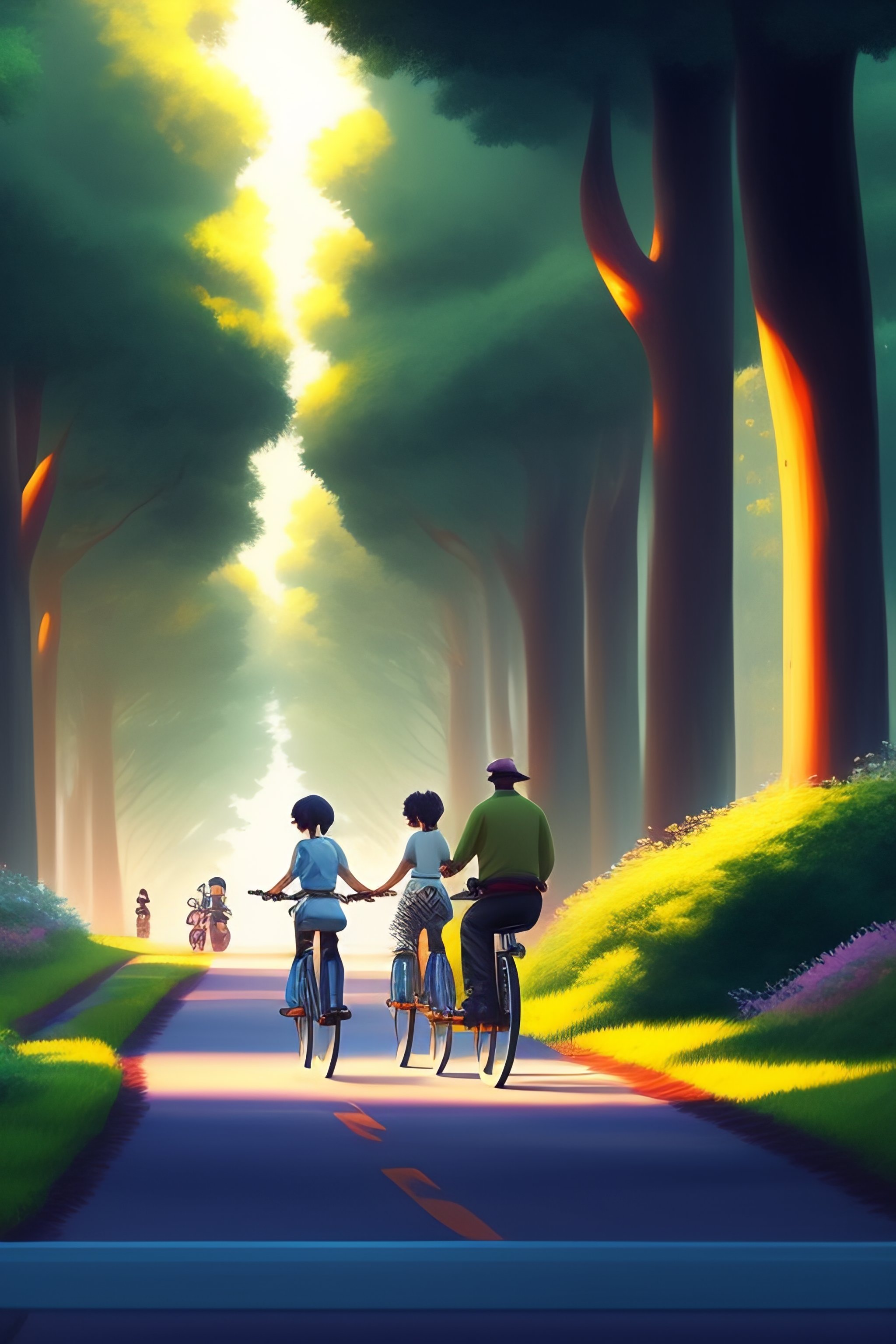 Lexica - Family riding bicycles on a stunning urban city residential ...