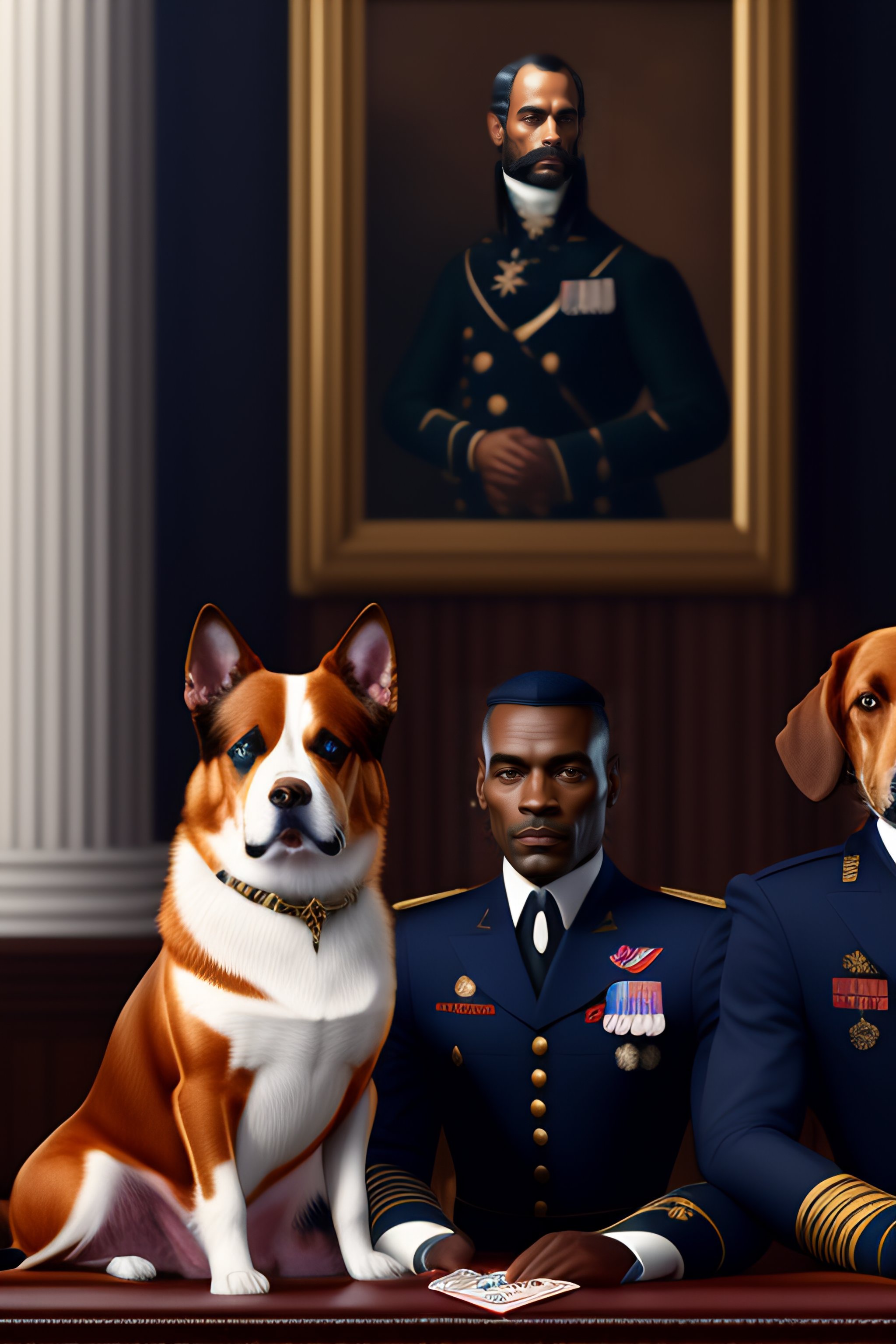 Lexica - Four dogs dressed navy admirals in formal unifor playing poker ...