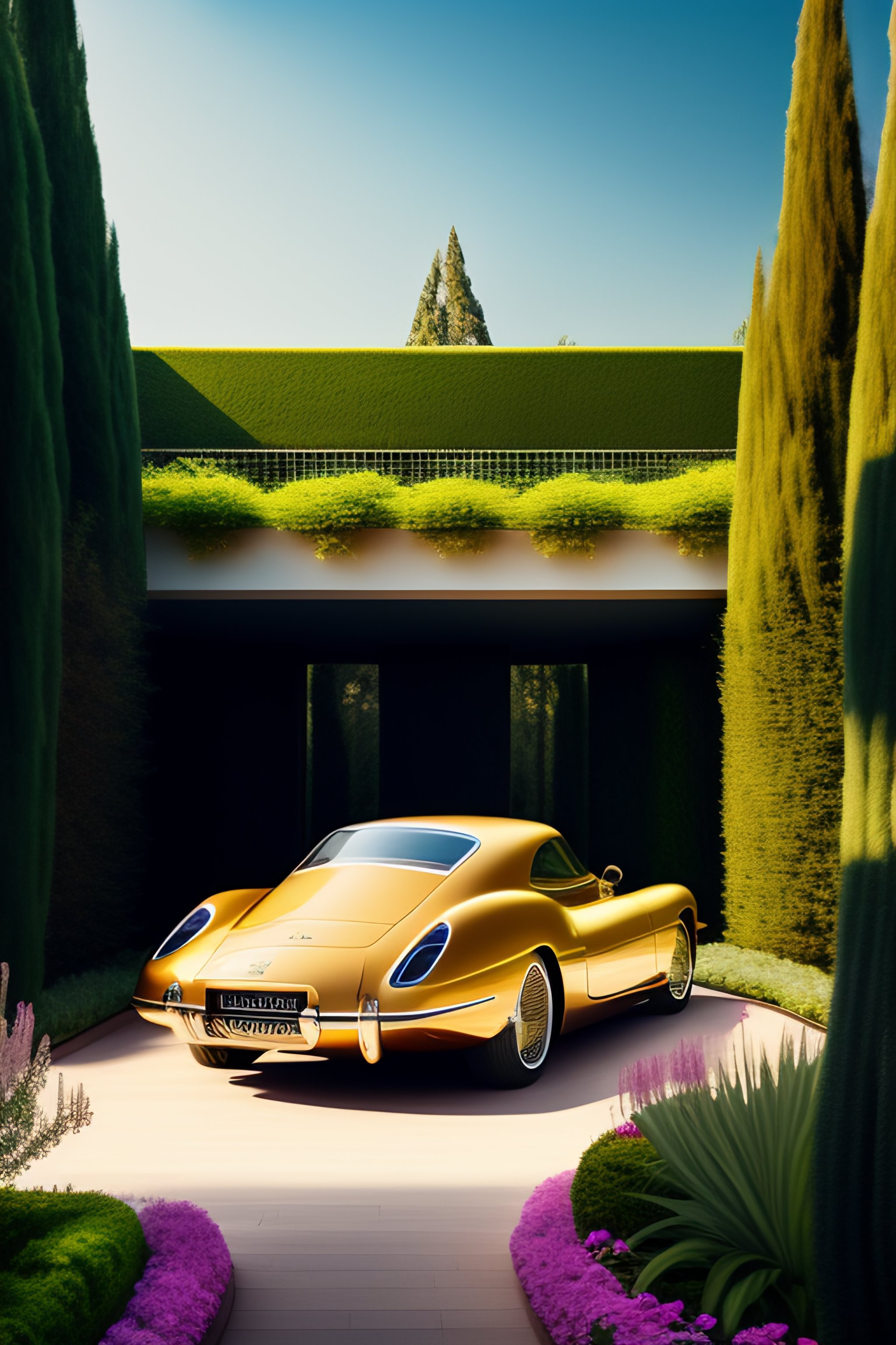 Lexica - Portrait of a luxury car, in a garden, oil canvas painting