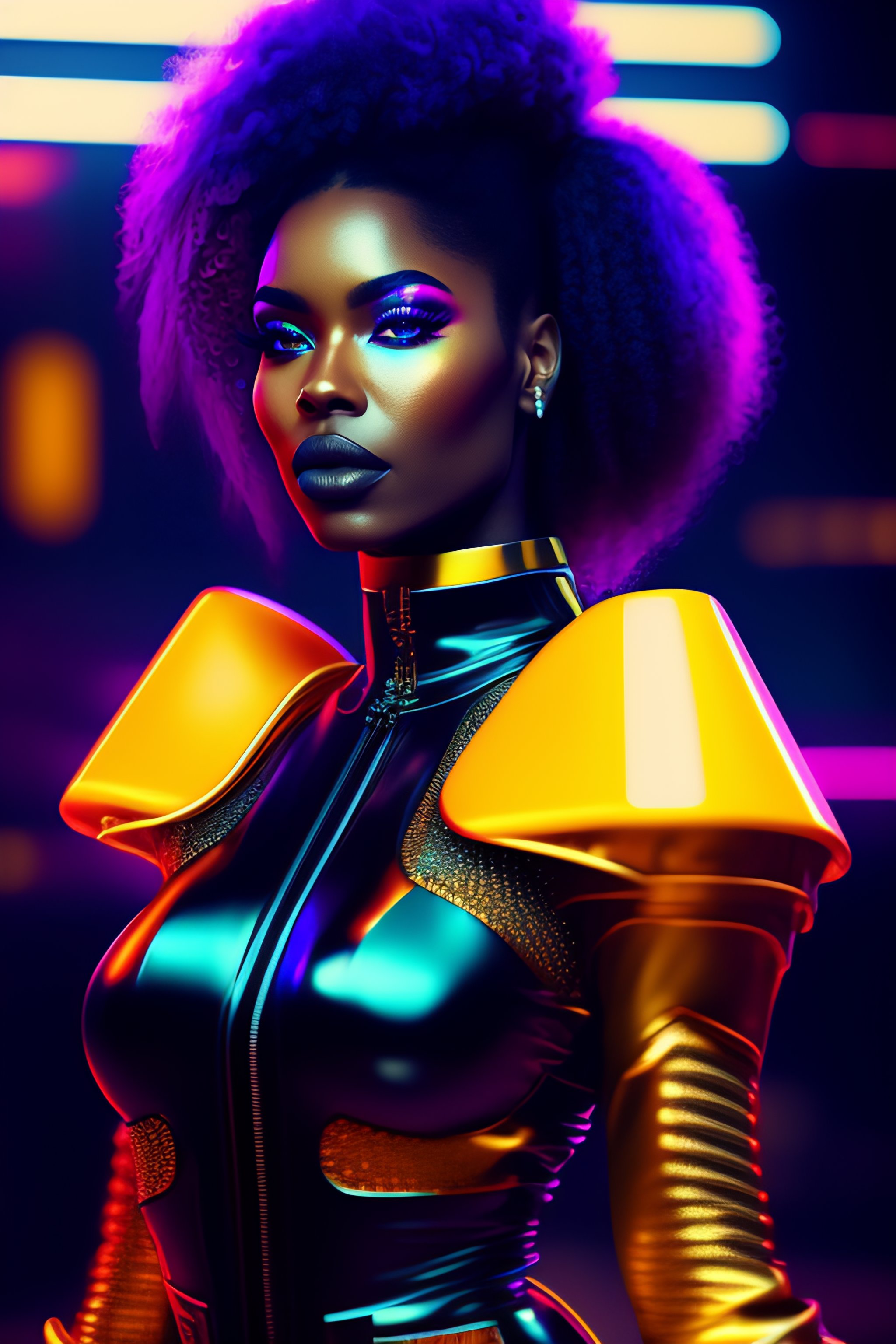 Lexica - Cuberpunk. retro futurism. neon dress. Sci-fi. future. Black ...