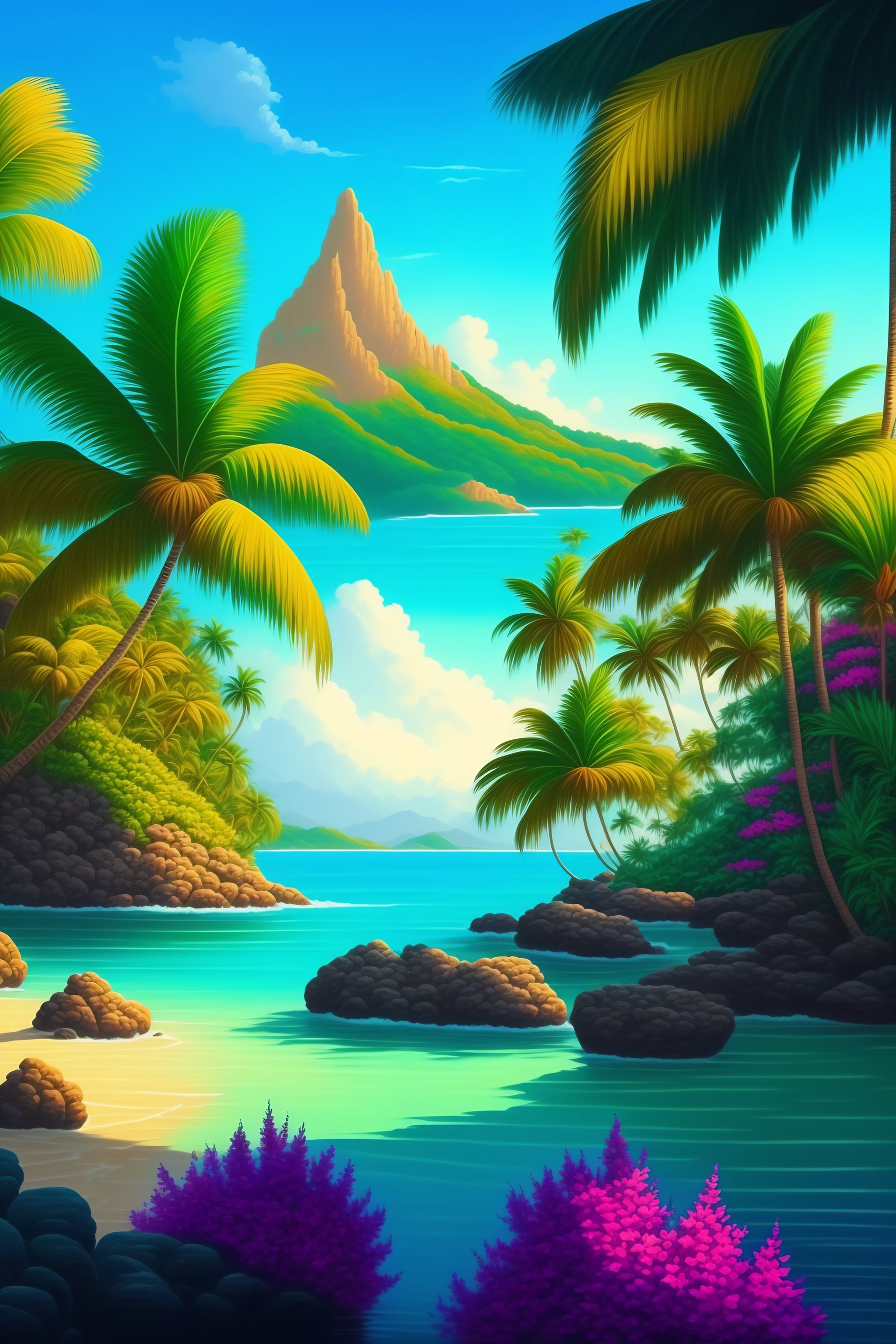 Lexica - Tropical island paradise landscape from the water seeing the ...