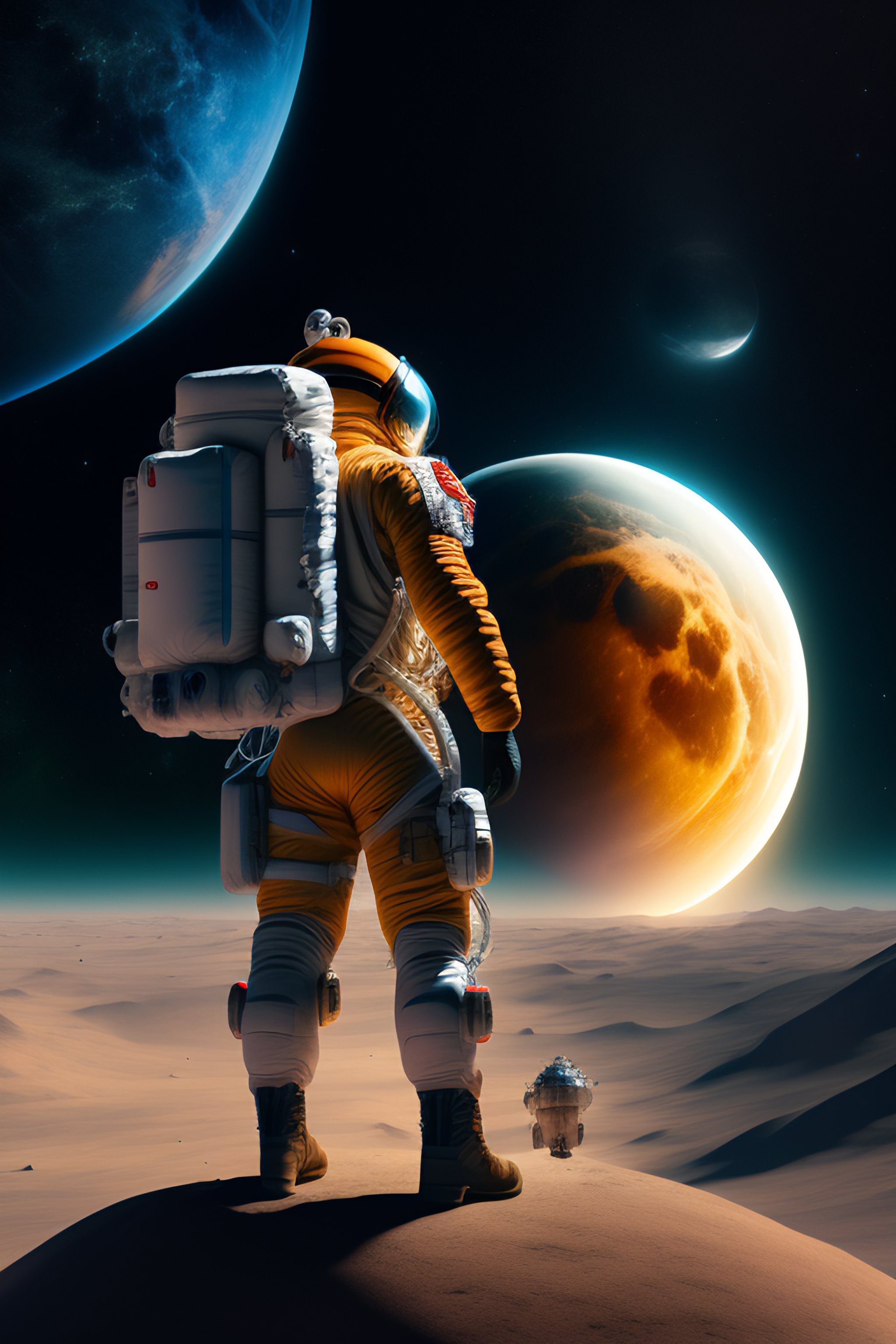 Lexica - 3D render of a steampunk astronaut man and woman on moon ...