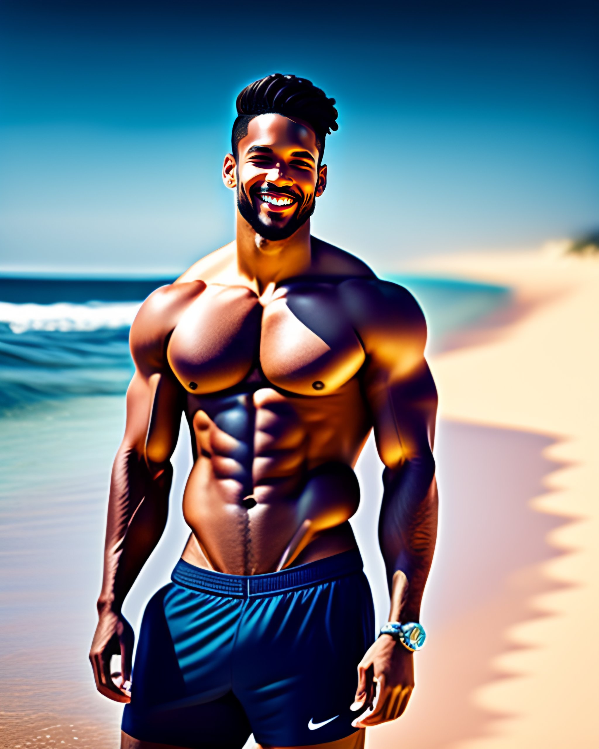 Lexica - Handsome man, athletic build, smile, skinny muscular, beach