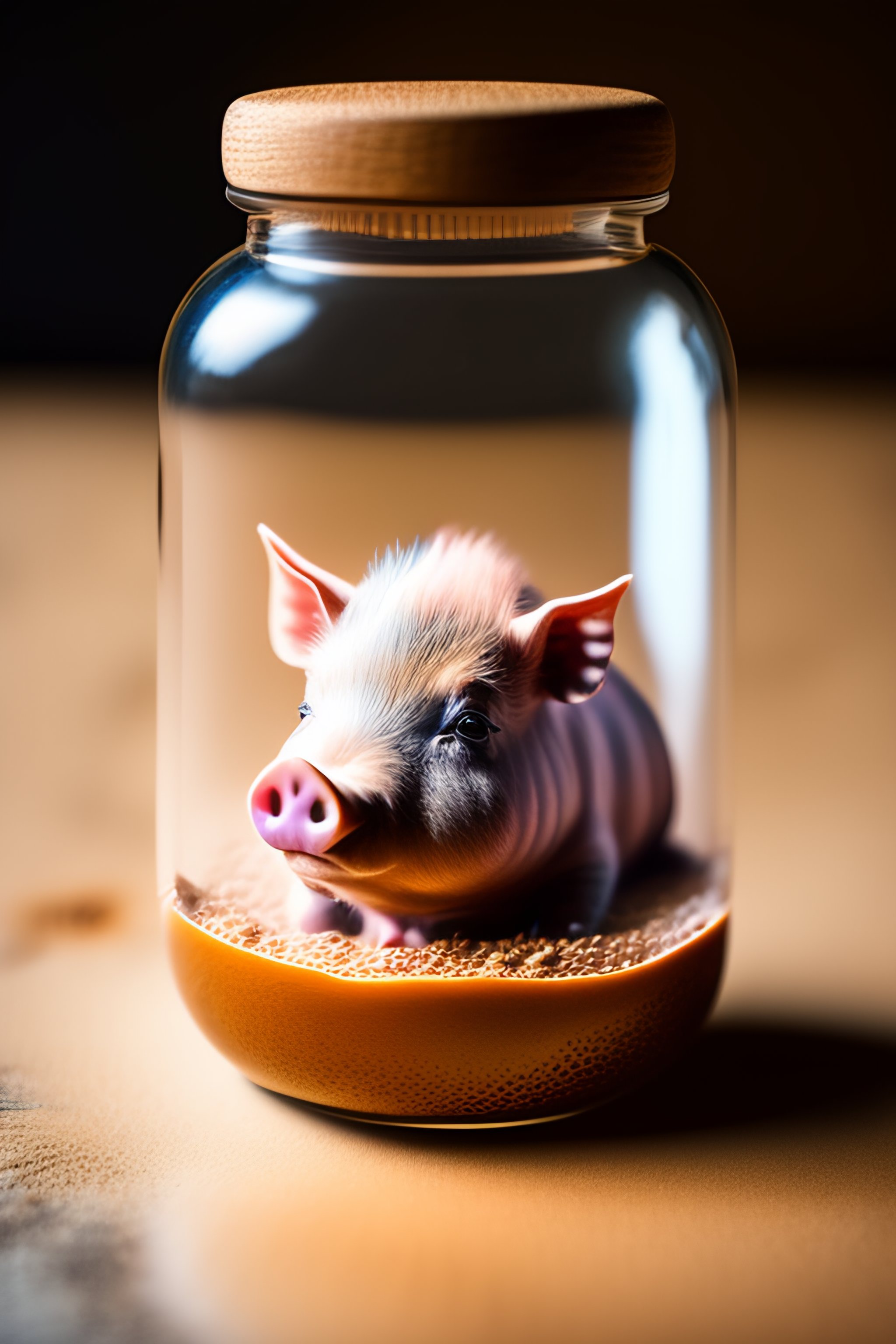 Lexica - A small jar with a miniature pig inside