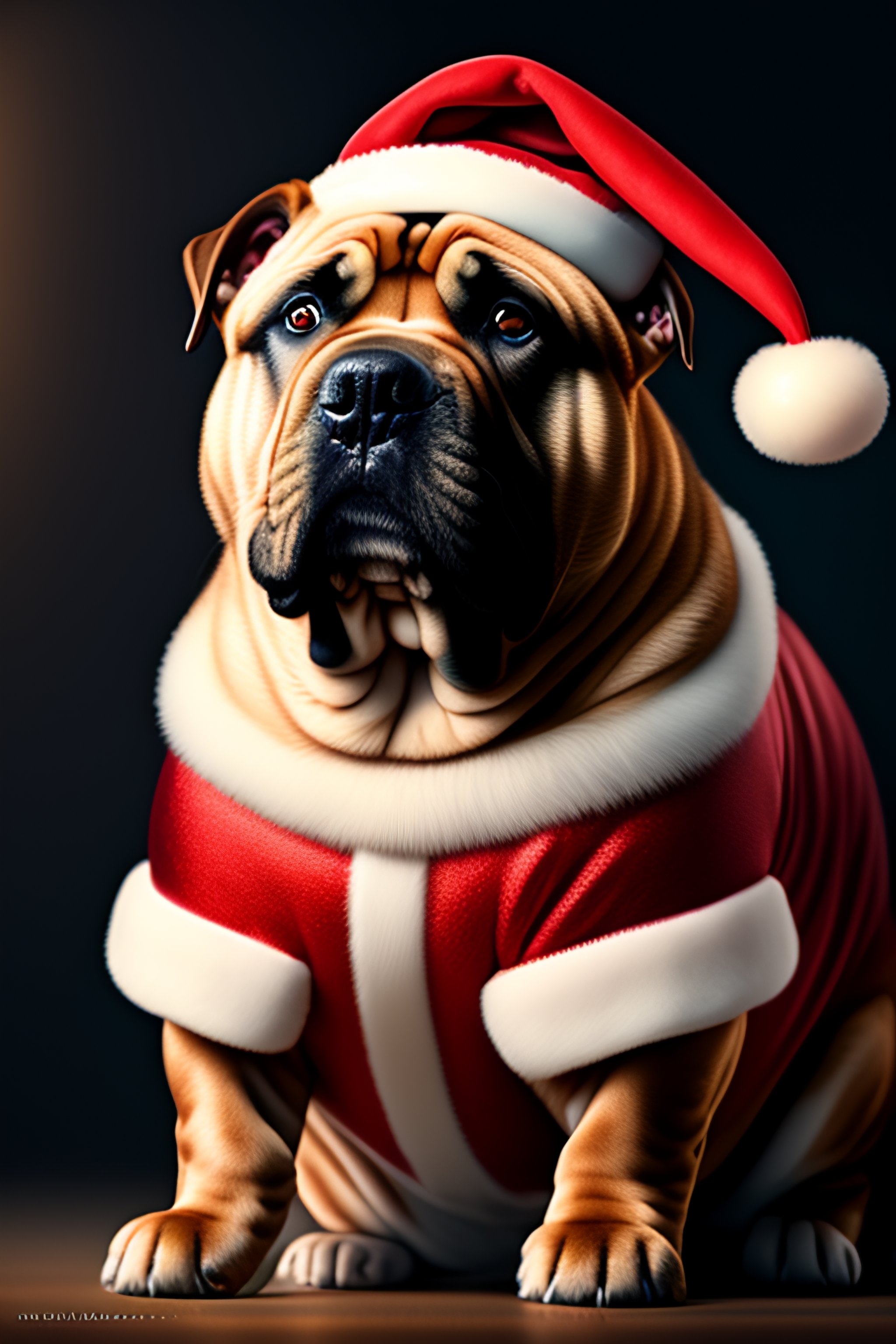 Lexica - A beautiful portrait of a cute shar pei dog dressed as santa ...