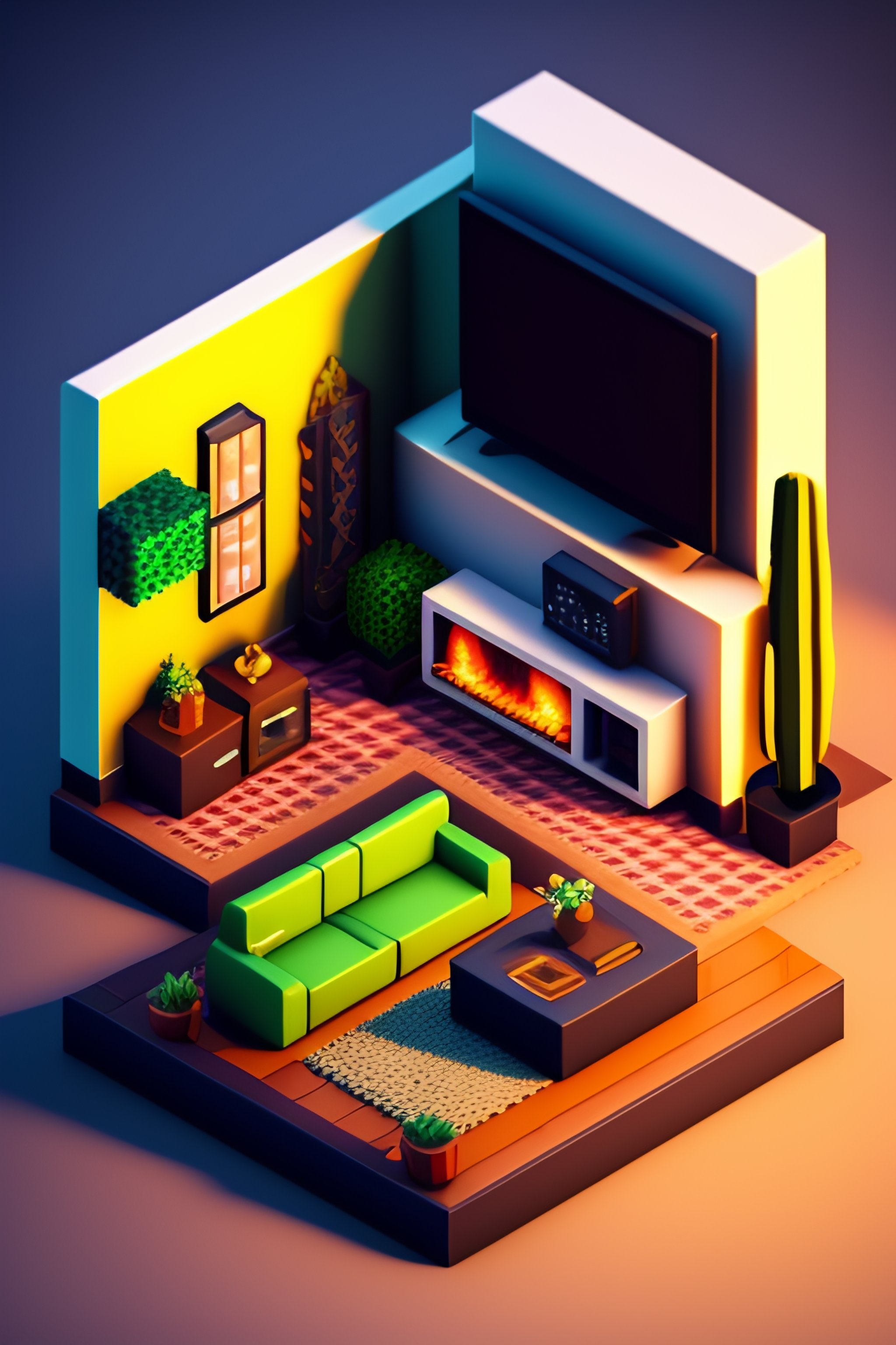 Lexica - Detailed isometric living room, pixel art, unreal engine voxel ...