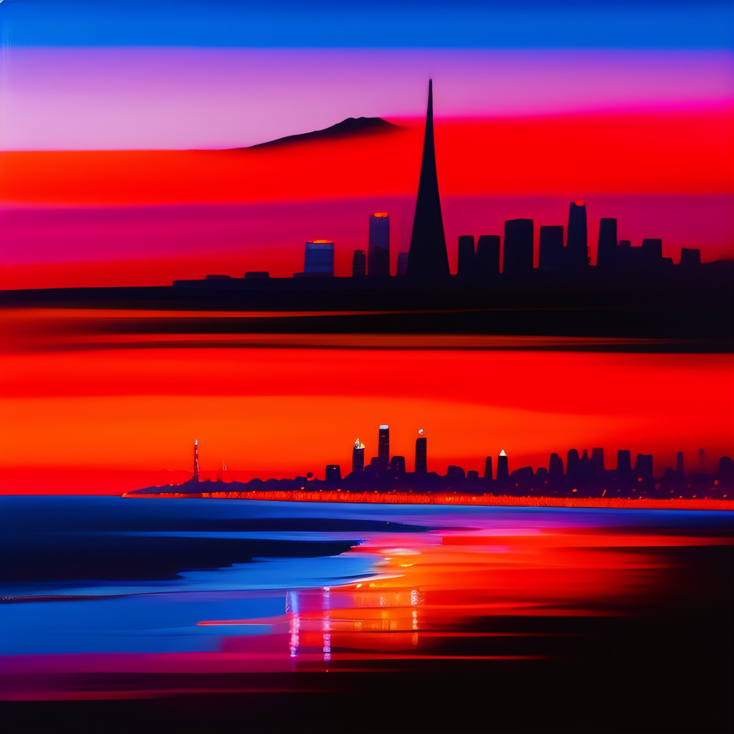 Lexica - Expressionist red hue painting of the san francisco bay and ...