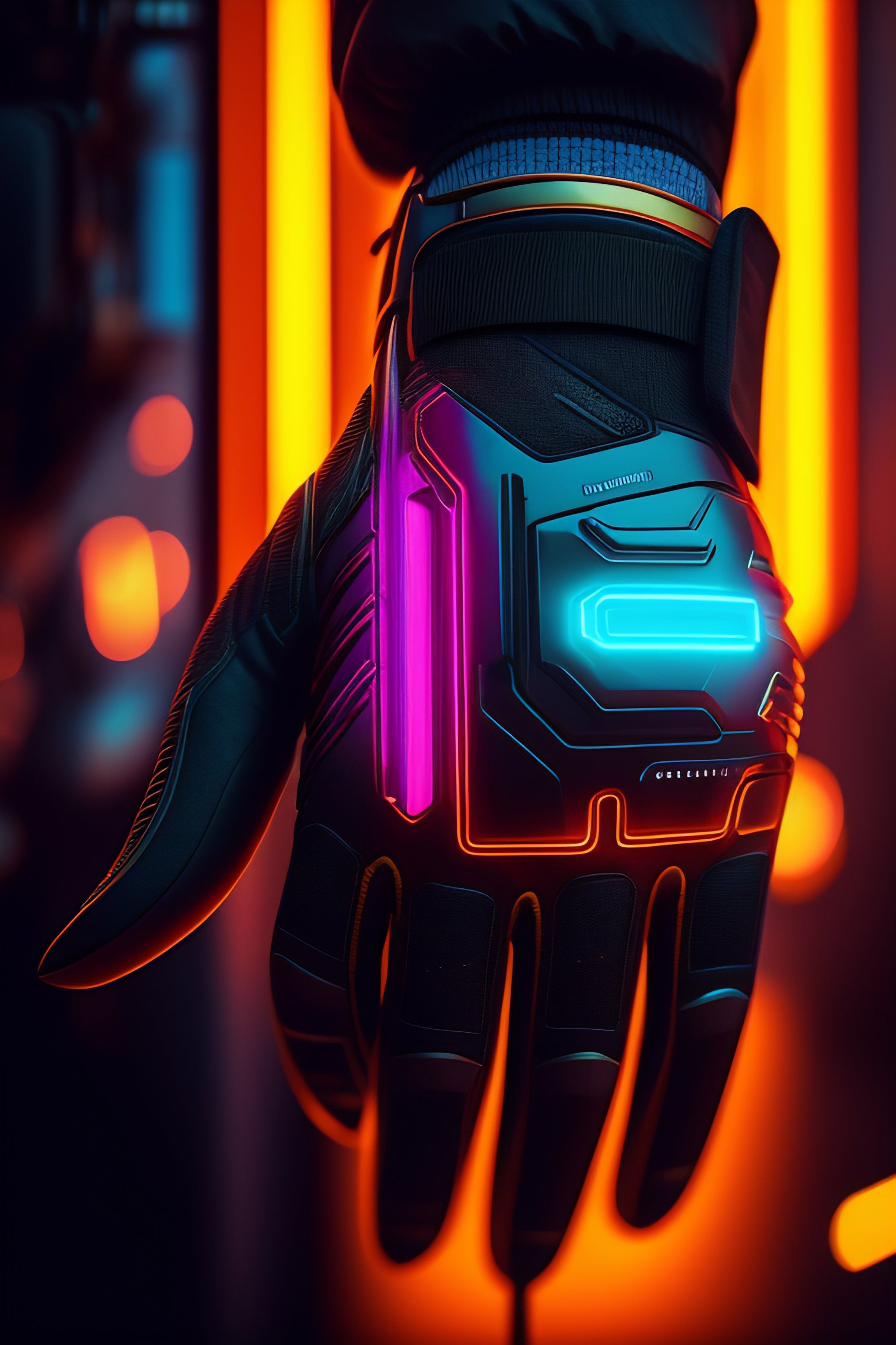 Lexica - Digital artwork of a cyborg mechanic glove, neon cyberpunk ...