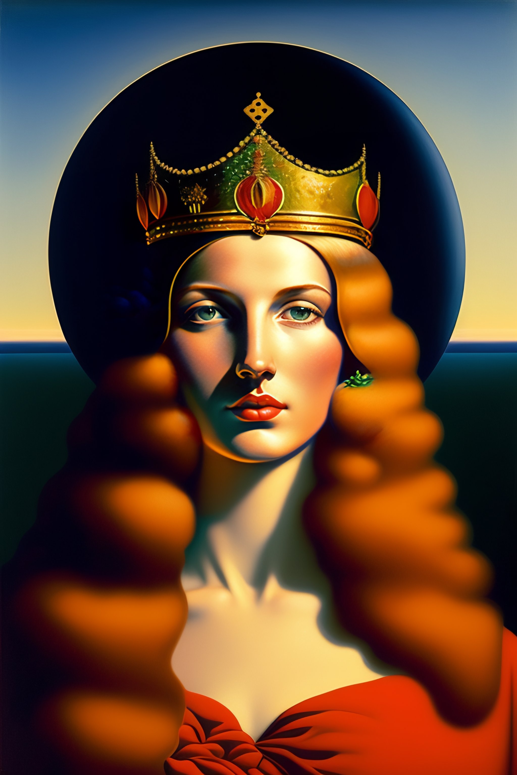 Lexica - Queen of pentacles, painted by Rene Magritte